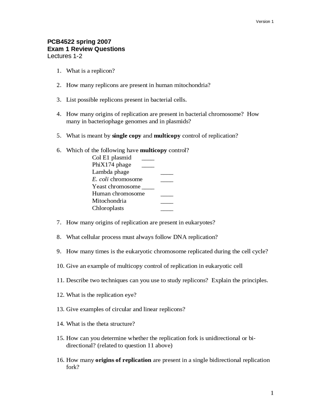 Replicon Linear And Circular Replicon Molecular Genetics Exam 1
