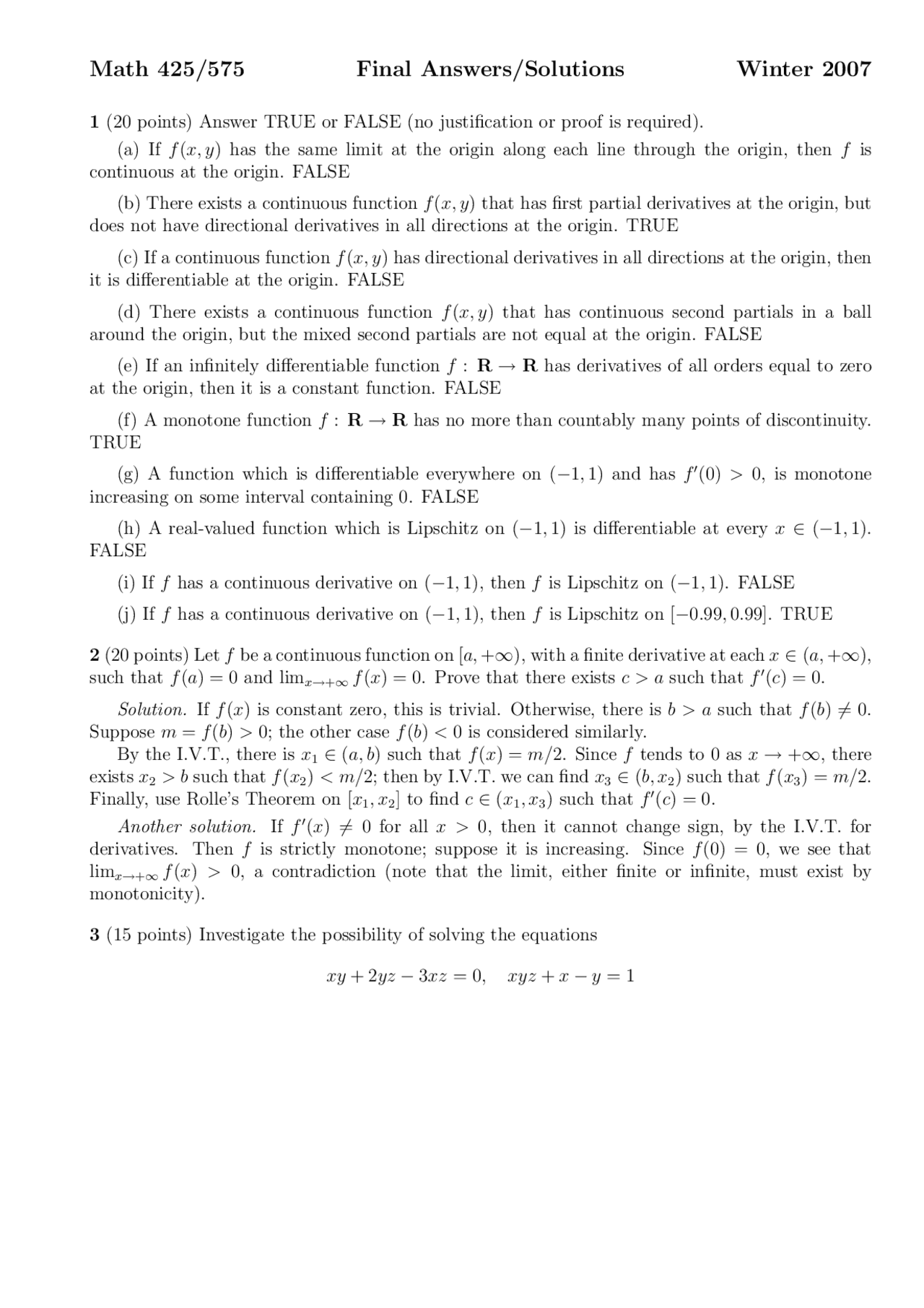 5 Problems With Solutions On Fundamentals Concepts Analysis Math 425