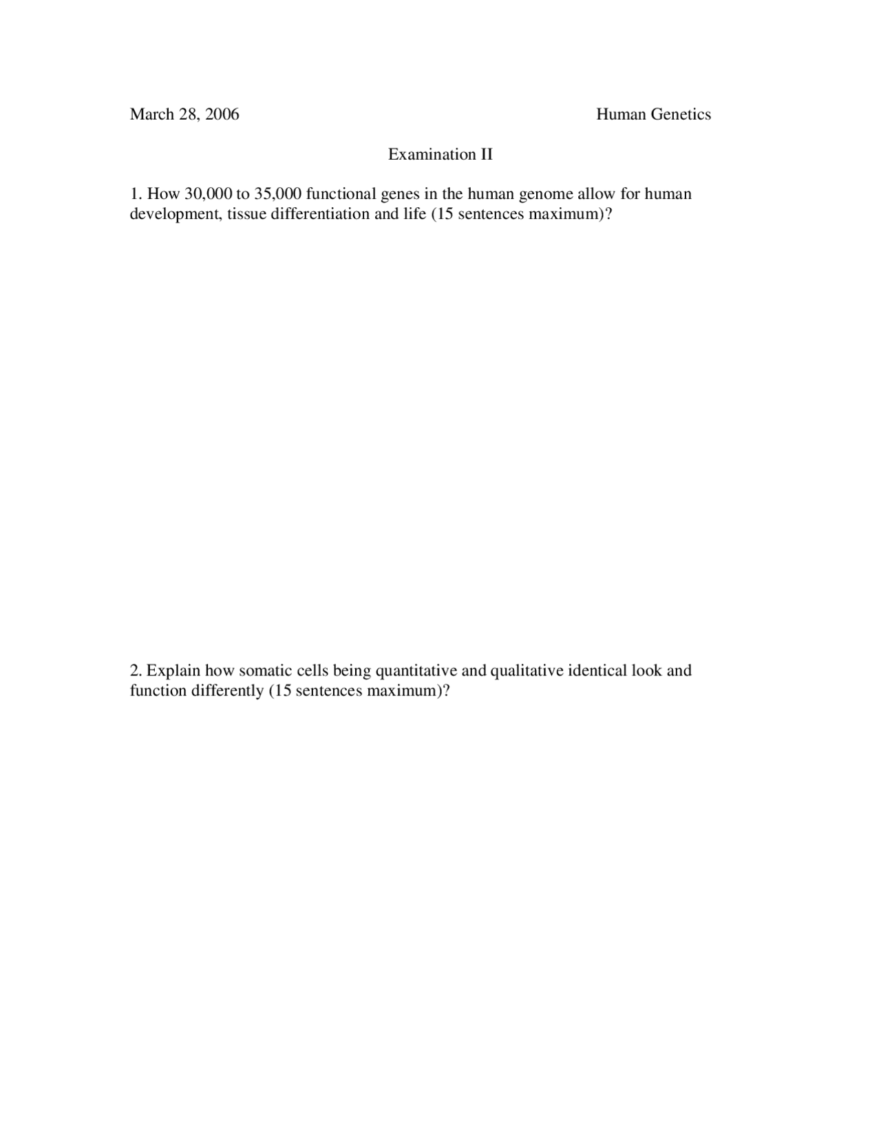 Exam 2 Questions Human Genetics Pcb 5665 Docsity