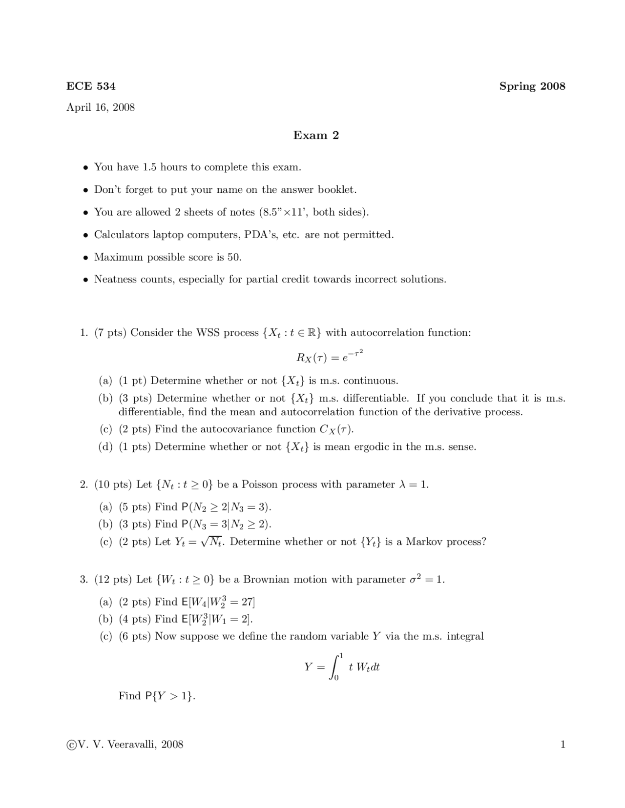 5 Questions Exam 2 Random Processes Ece 534 Docsity