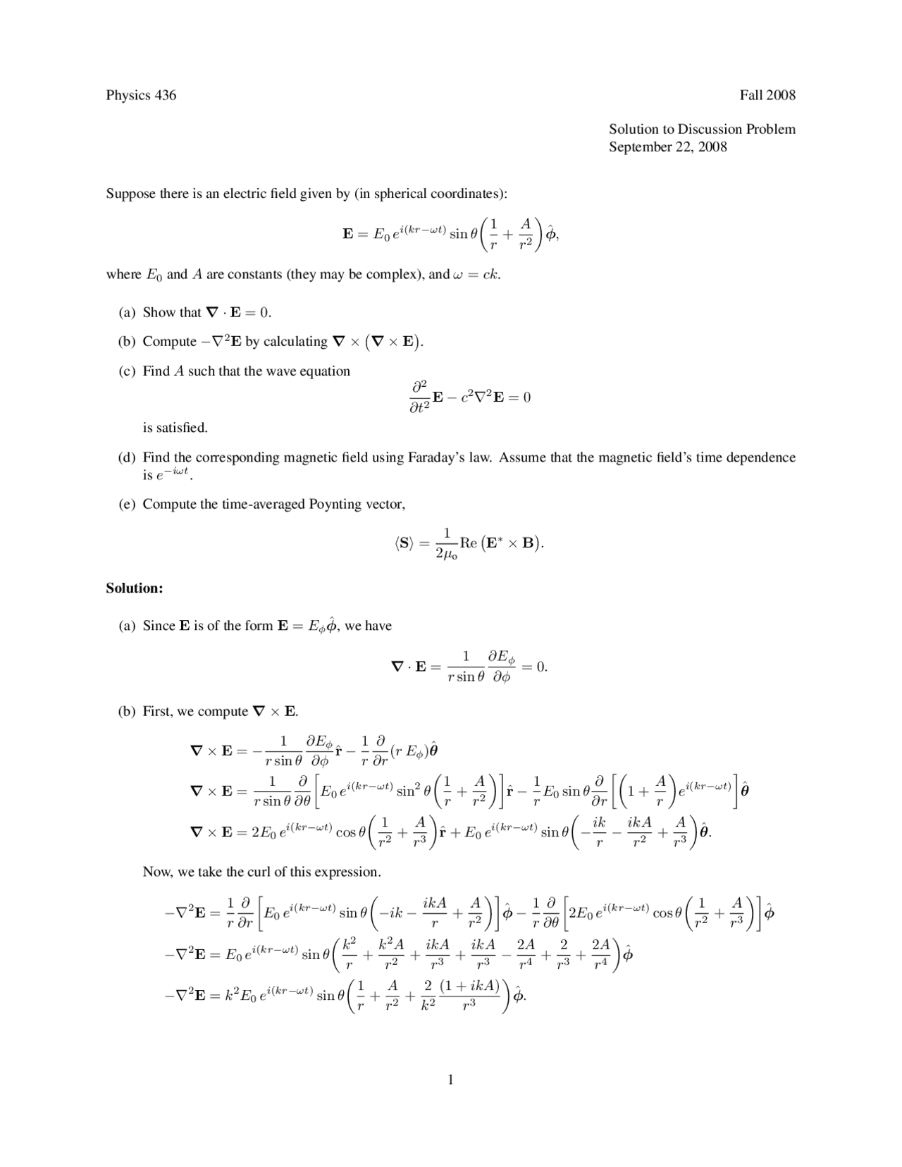 Solutions To Discussion Problems Electromagnetic Fields Ii Phys 436