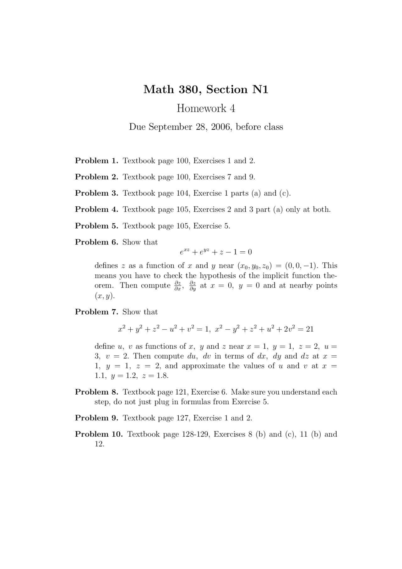 10 Problems On Advanced Calculus Homework Math 380 Docsity