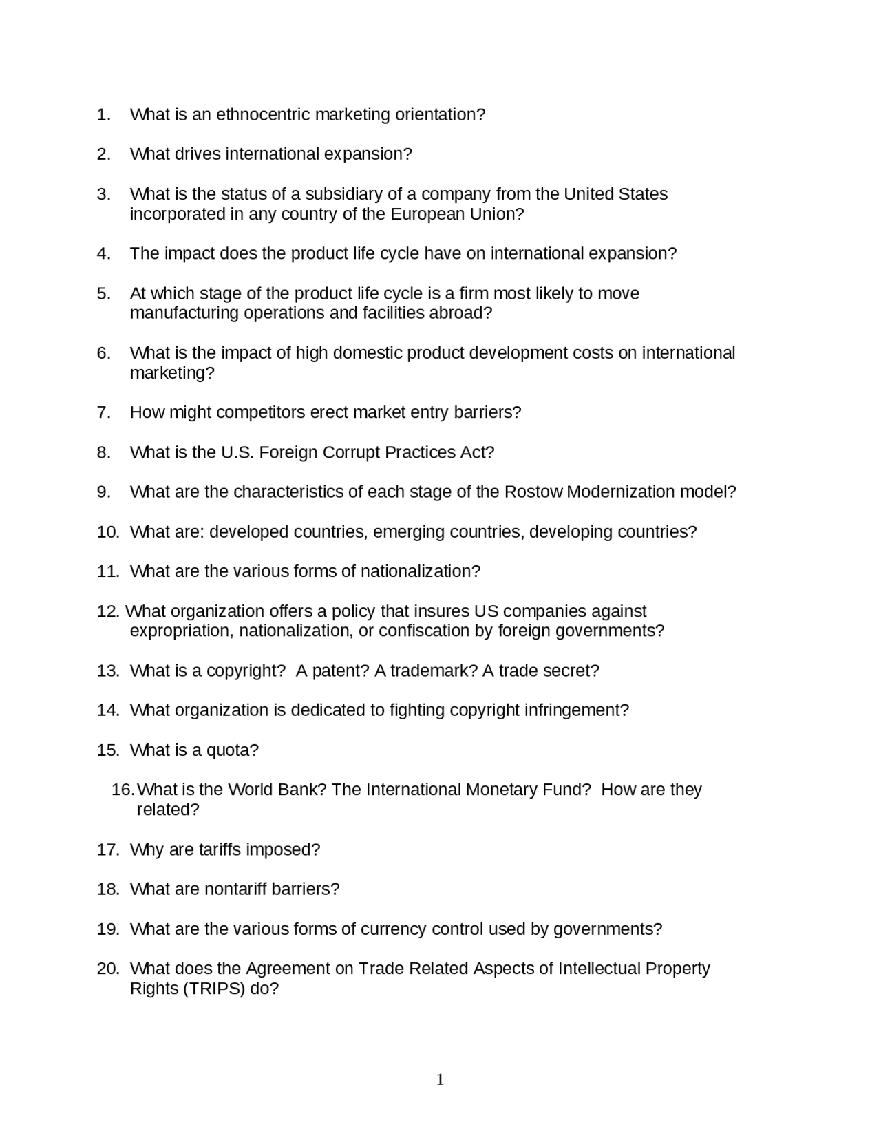 47 Questions On International Marketing Mktg 470 Docsity