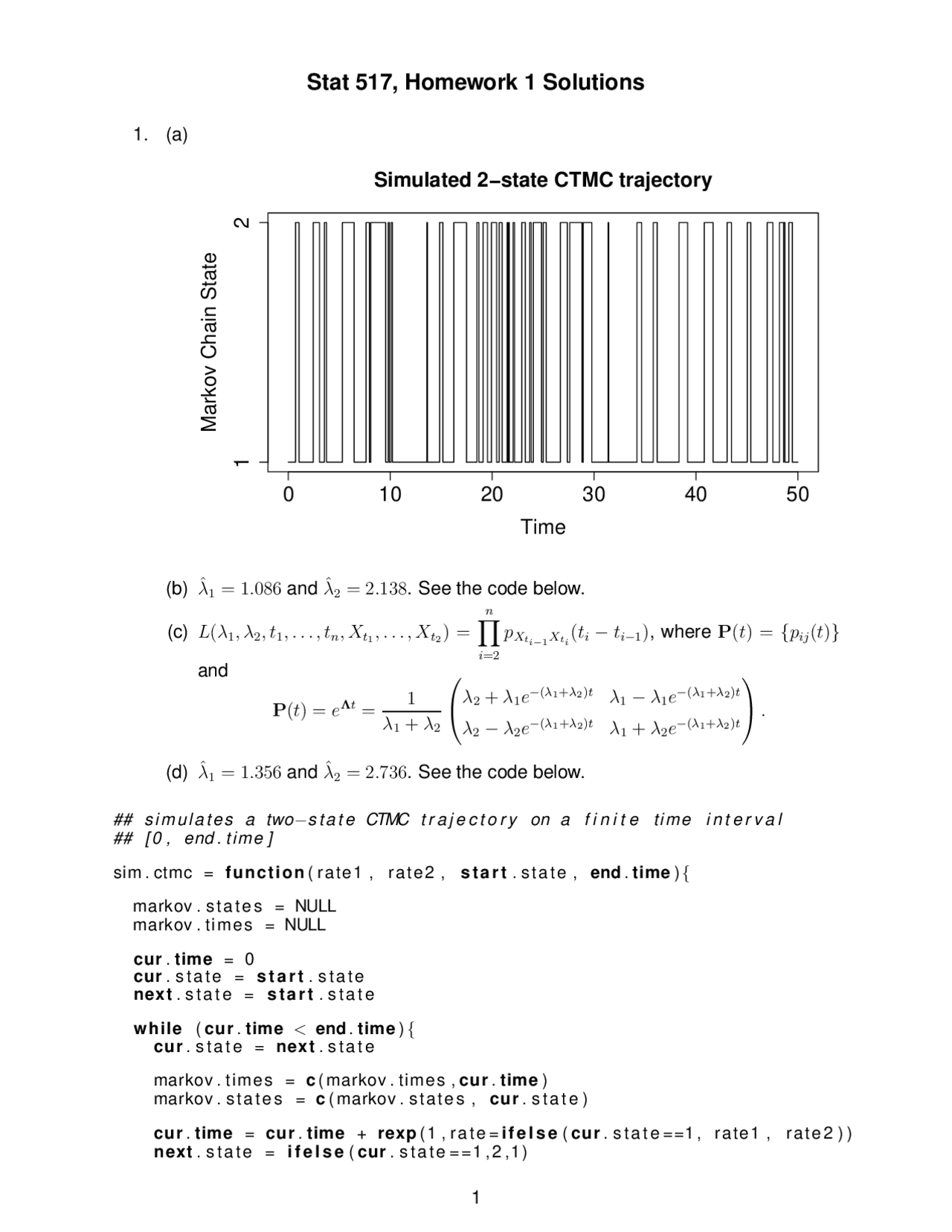 Homework 1 Question With Solutions Stochastic Modeling Stat 517