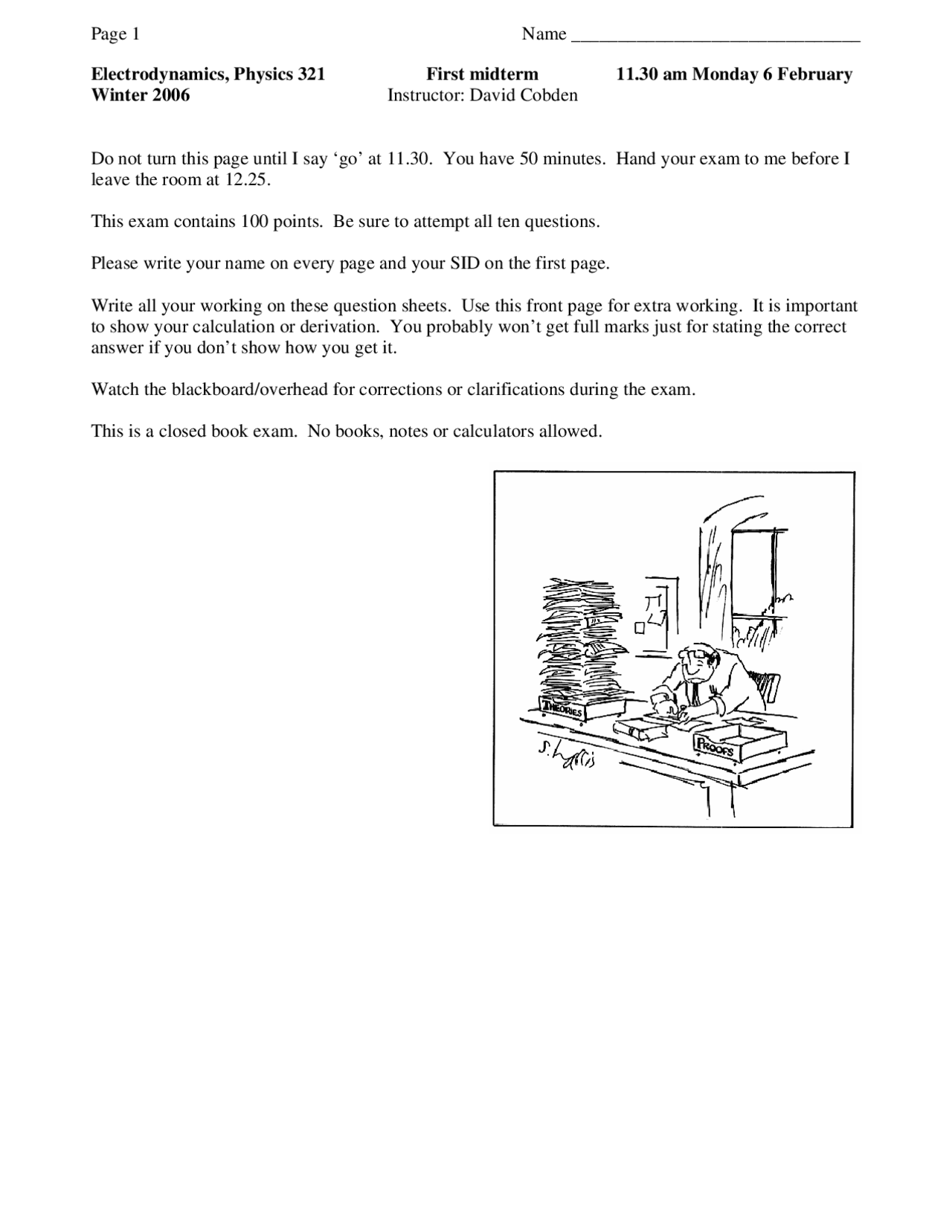 10 Questions On Electrodynamics Physics Exam 1 Phys 321 Docsity