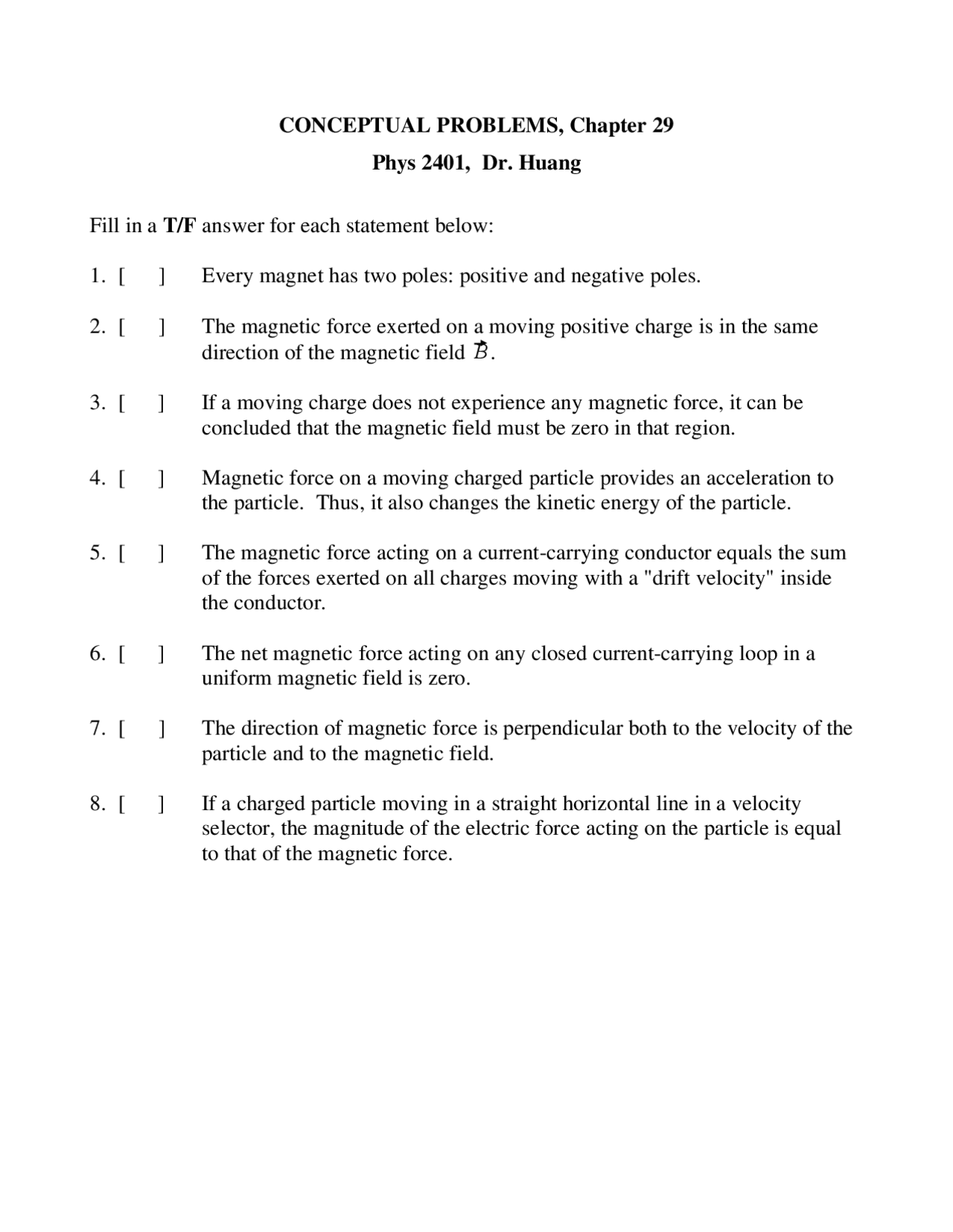 Principles Of Physics Ii Unsolved Problems Phys 2401 Docsity