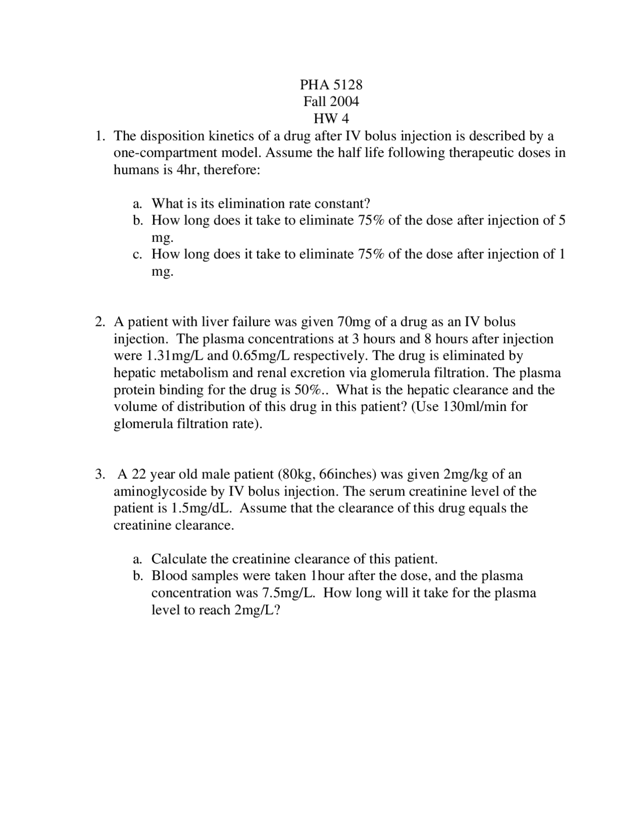 4 Problems On Dose Optimization Ii Homework 4 Pha 5128 Docsity