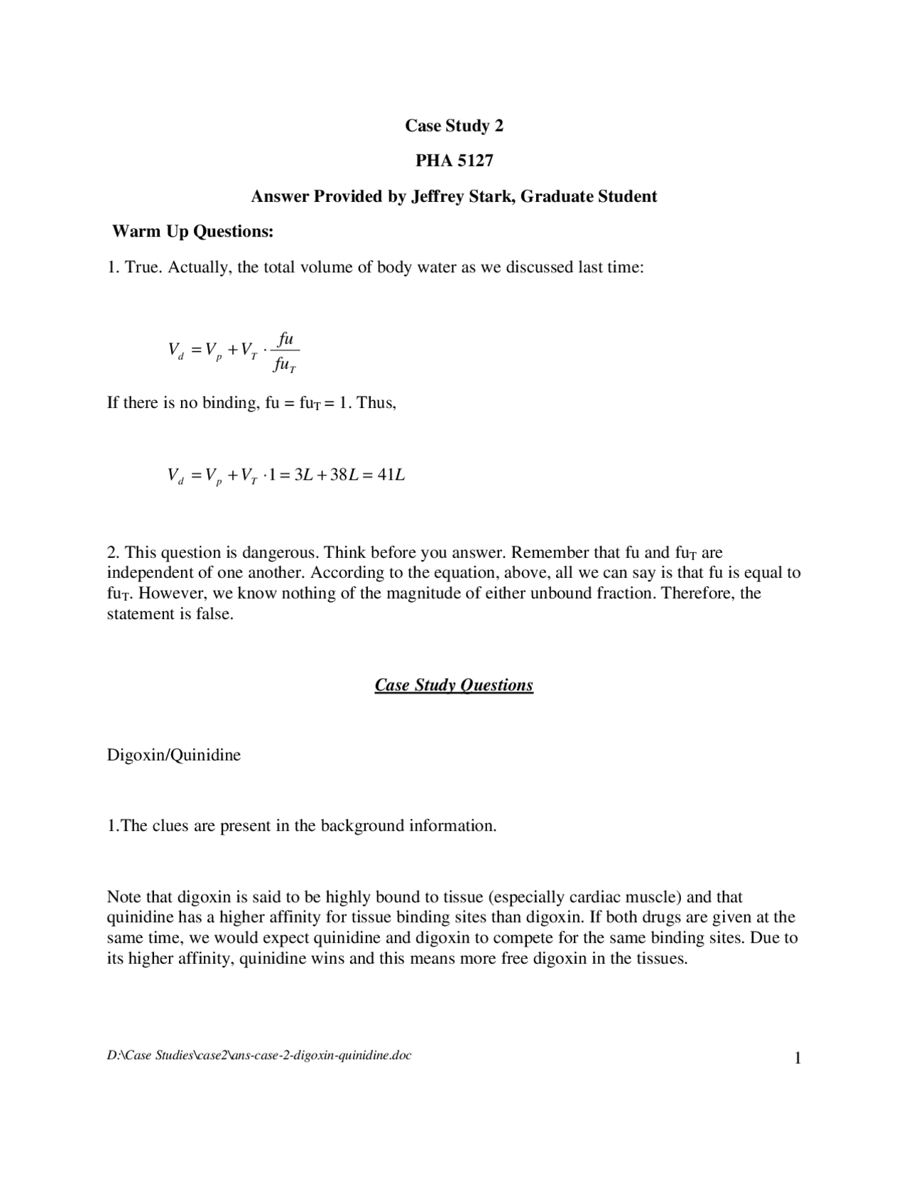 Case Study Questions - Dose Optimization I | PHA 5127 - Docsity