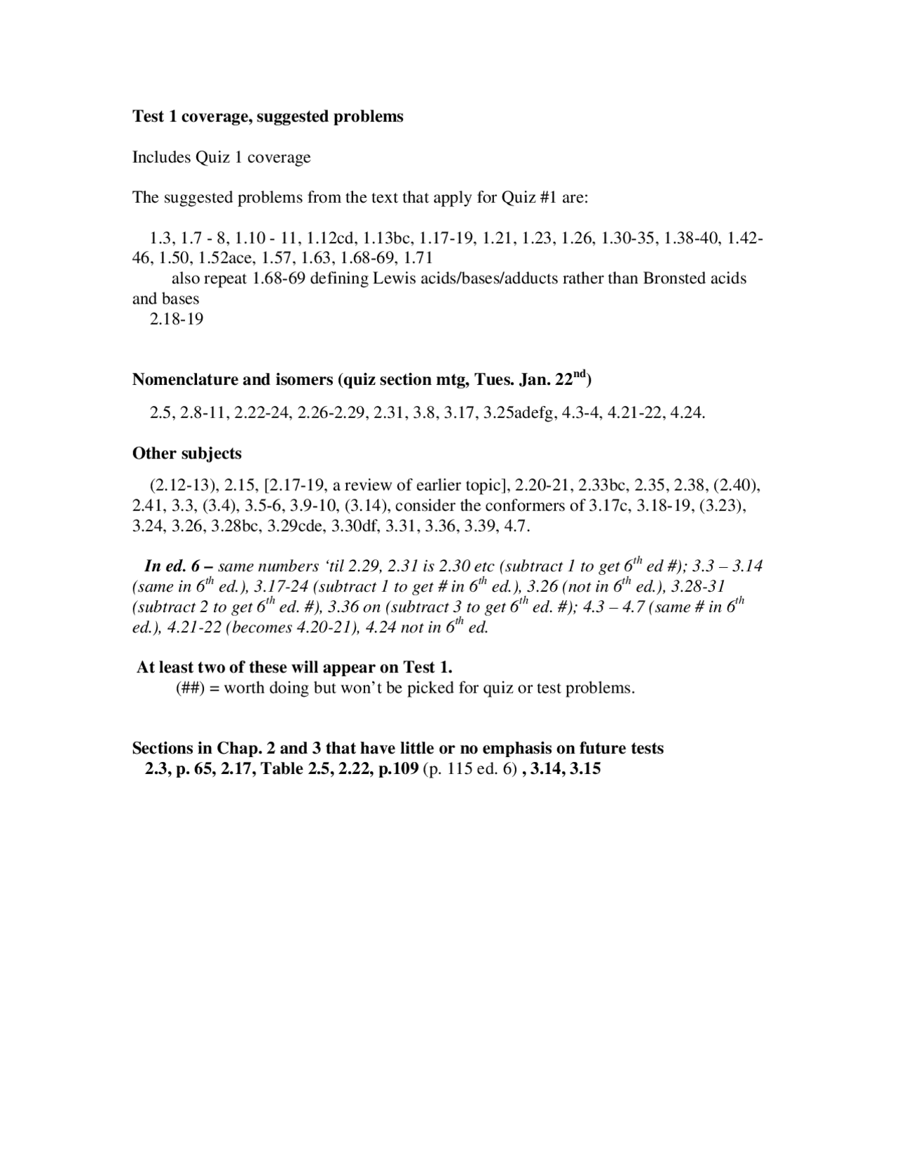 Test 1 Coverage Problems Organic Chemistry Chem 237 Docsity