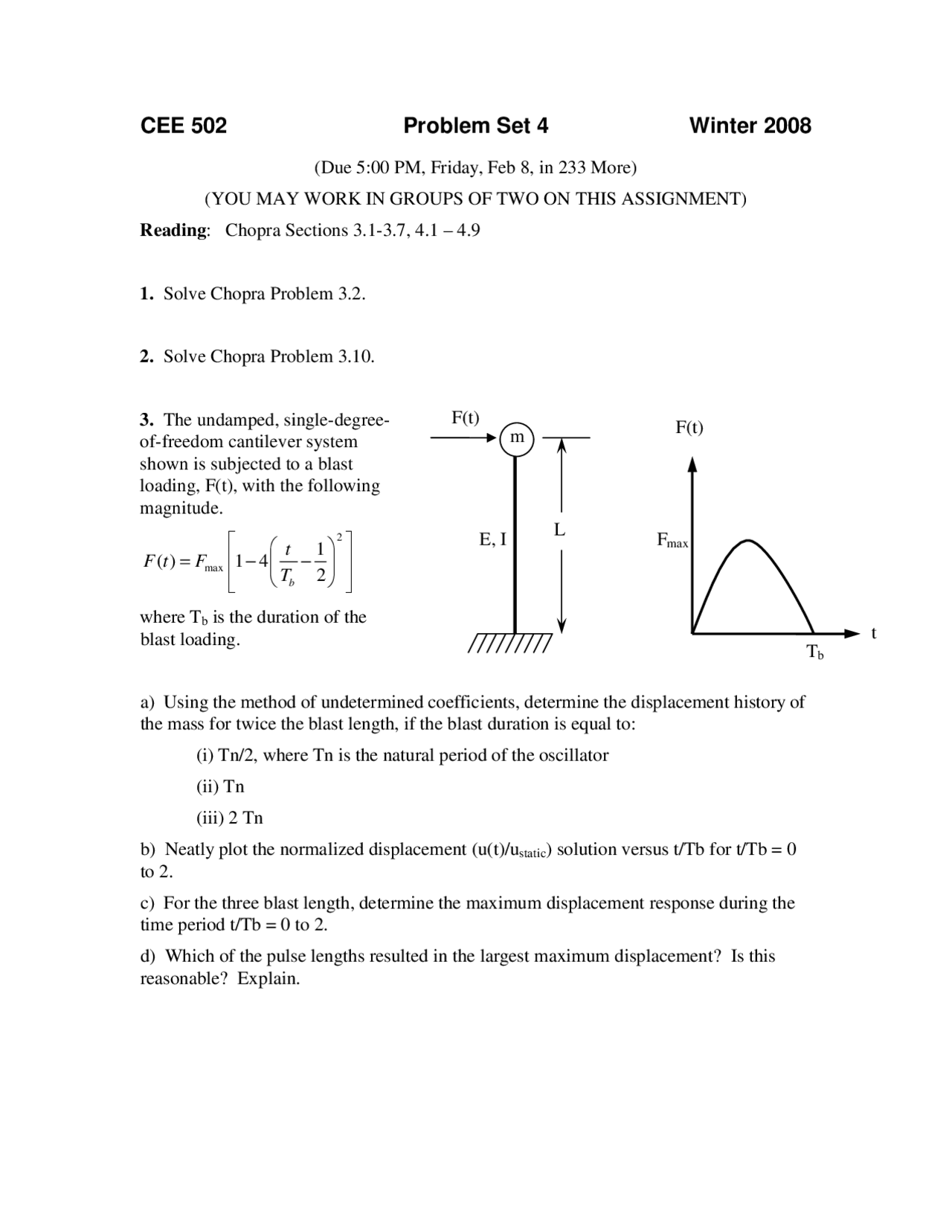 Problem Set 4 String Dynamics Winter 2008 Cee 502 Docsity