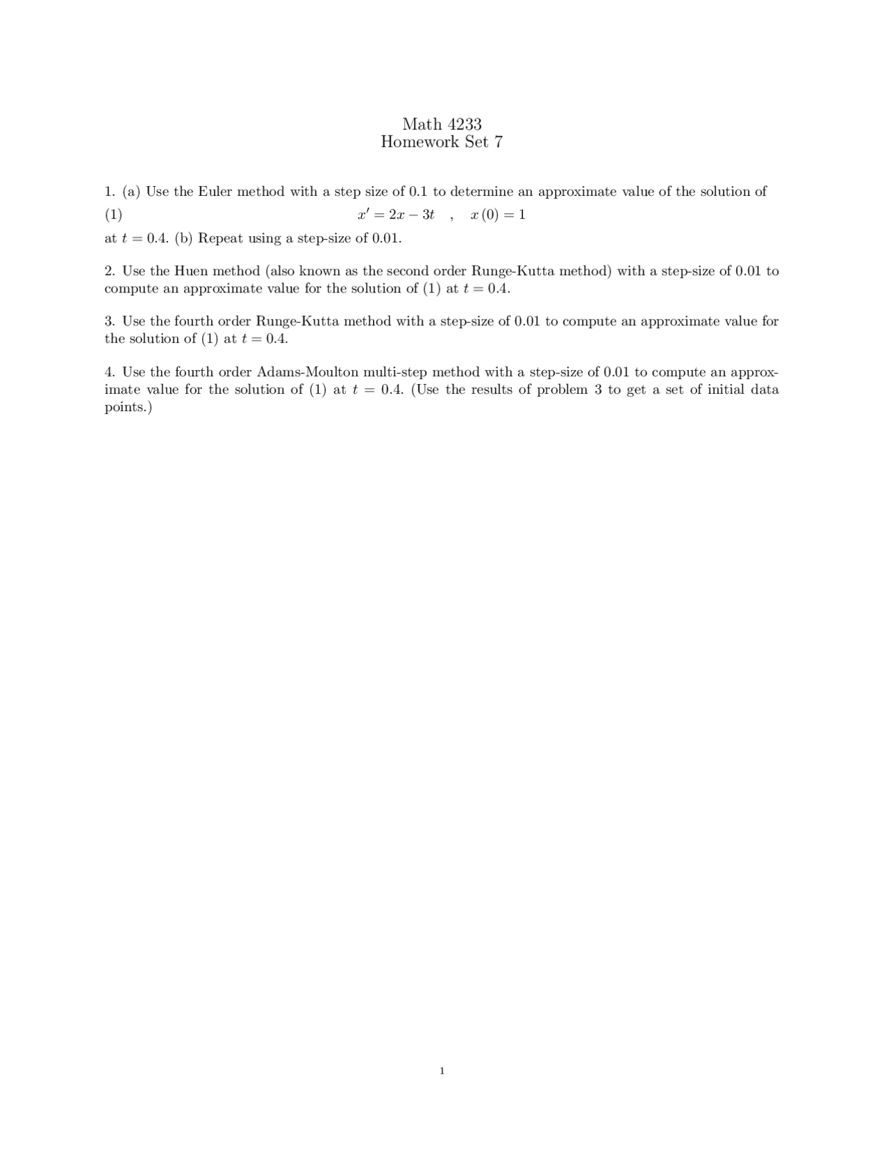Homework Set 7 Questions Intermediate Differential Equation Math