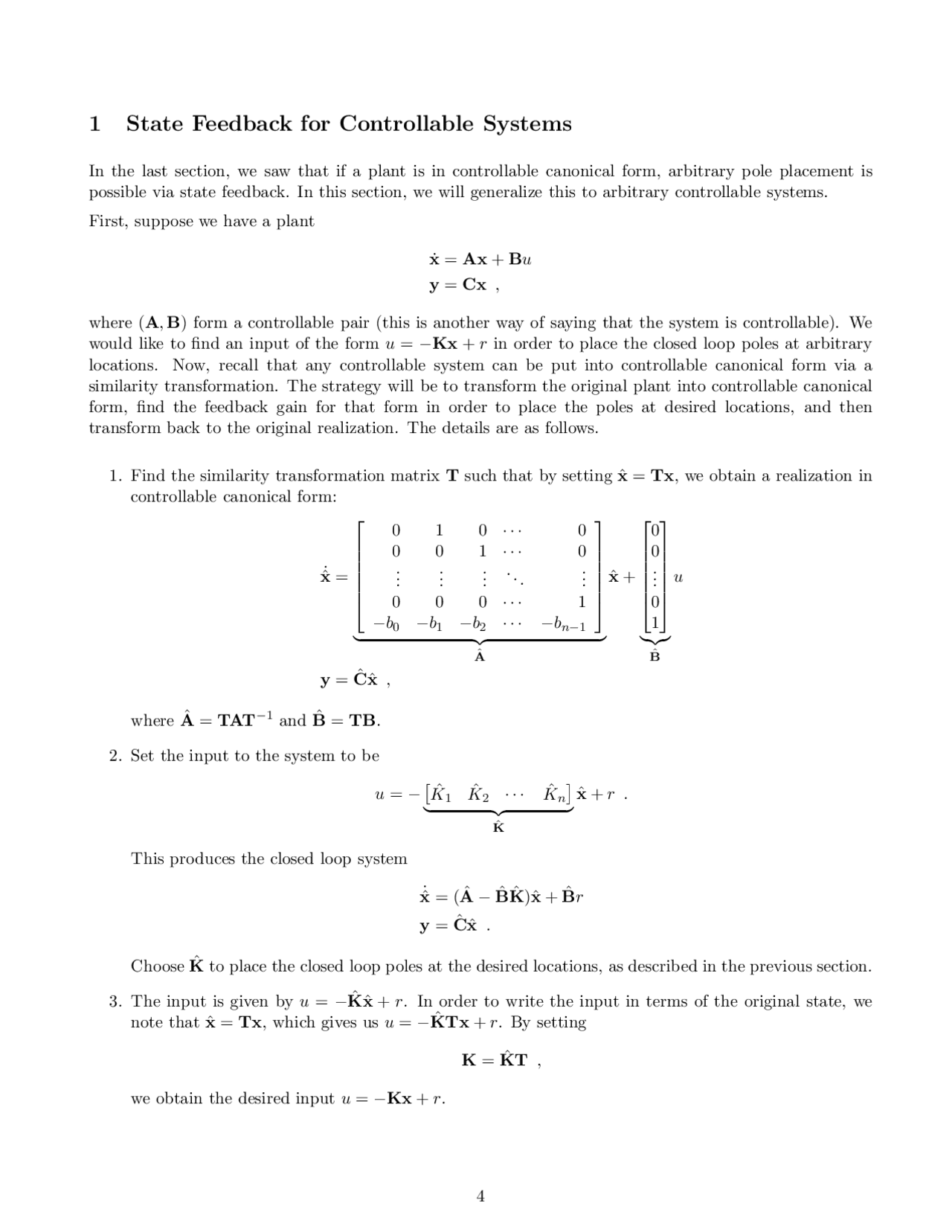 Notes On State Feedback For Controllable Systems Ece 486 Docsity