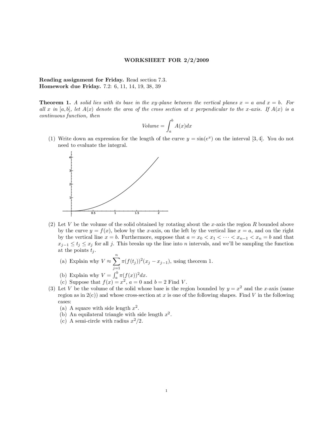 3 Questions for Homework - Calculus II | MATH 231 - Docsity