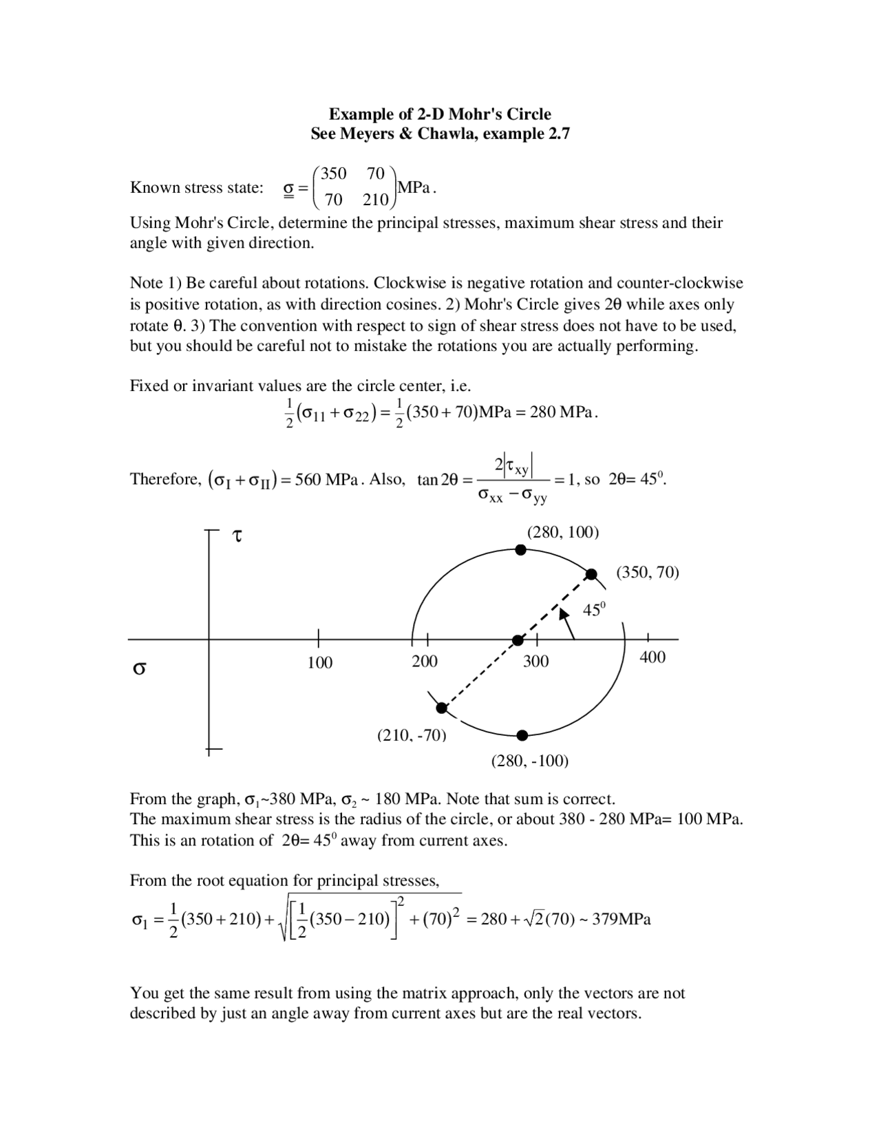 Lecture Notes On Engineering Materials Mohrs Circle Mse 280 Docsity