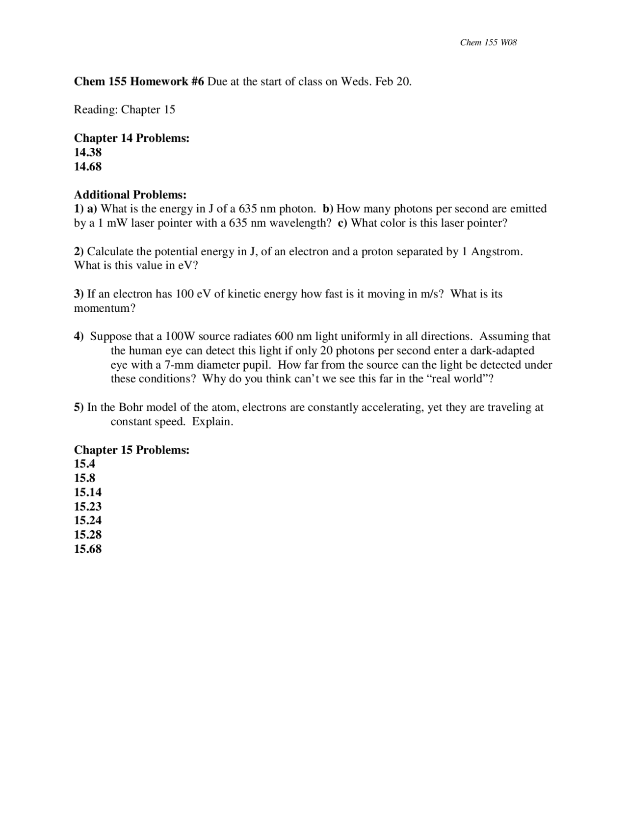 Homework 6 Questions Honors General Chemistry Chem 155 Docsity