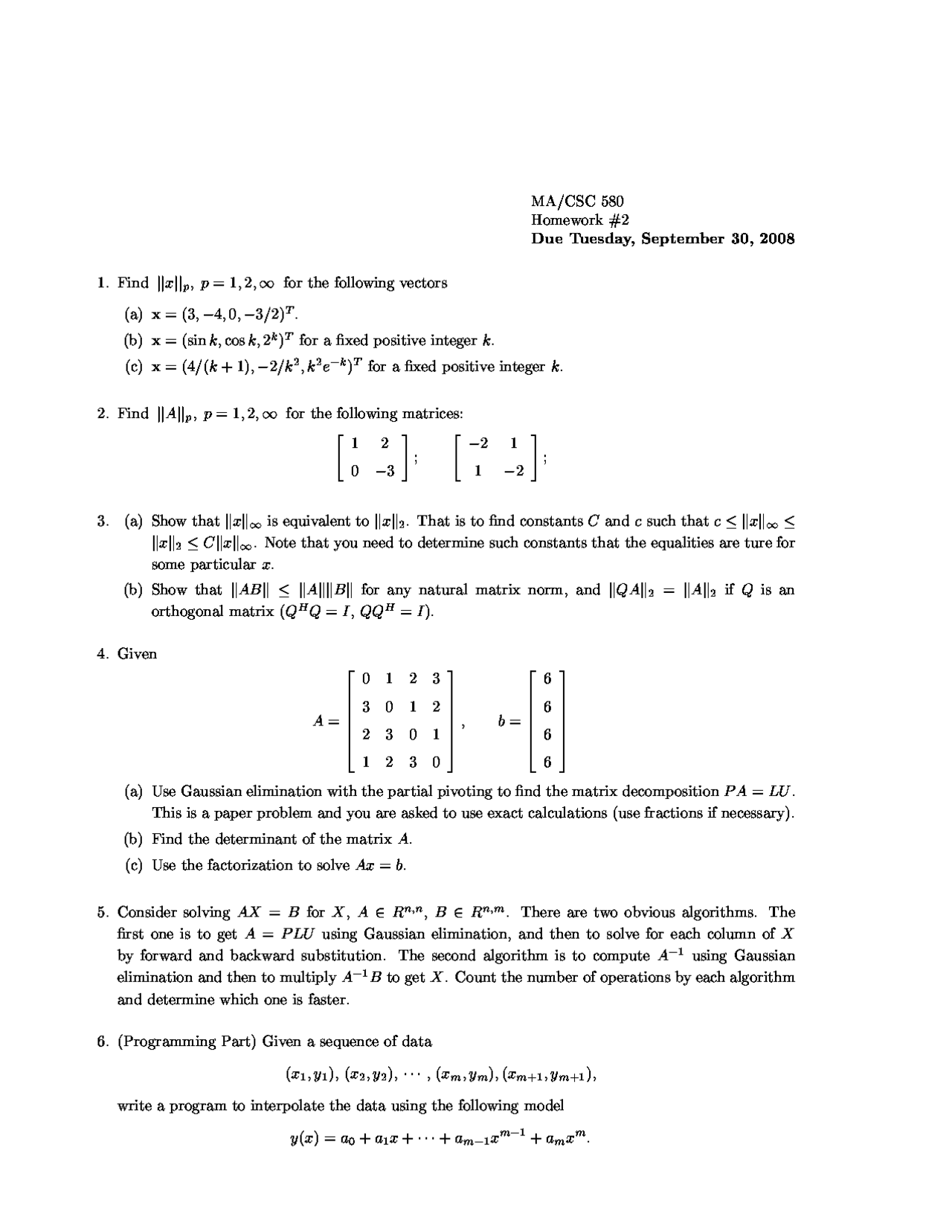 7 Questions For Assignment 2 Numerical Analysis I Ma 580 Docsity