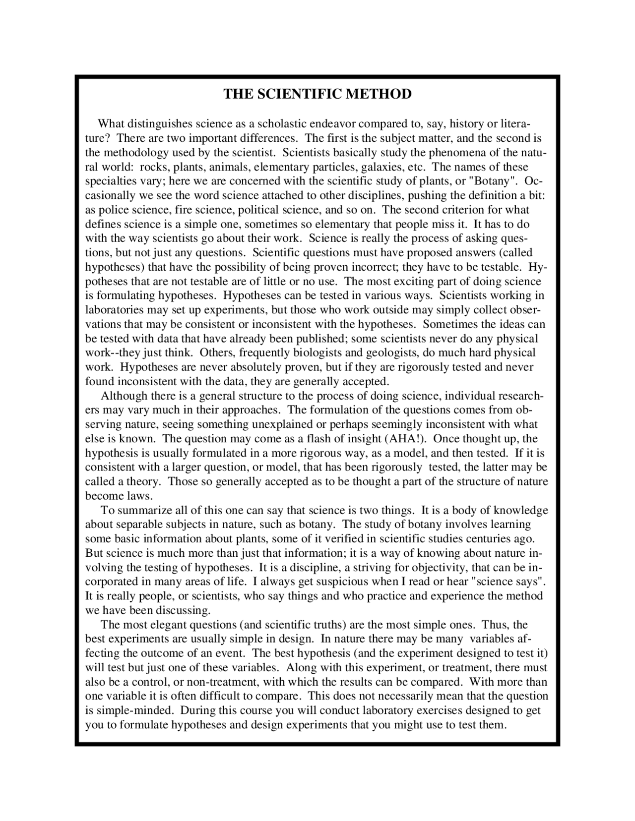 Introductory Botany The Scientific Method Lab Bot 1010 Docsity