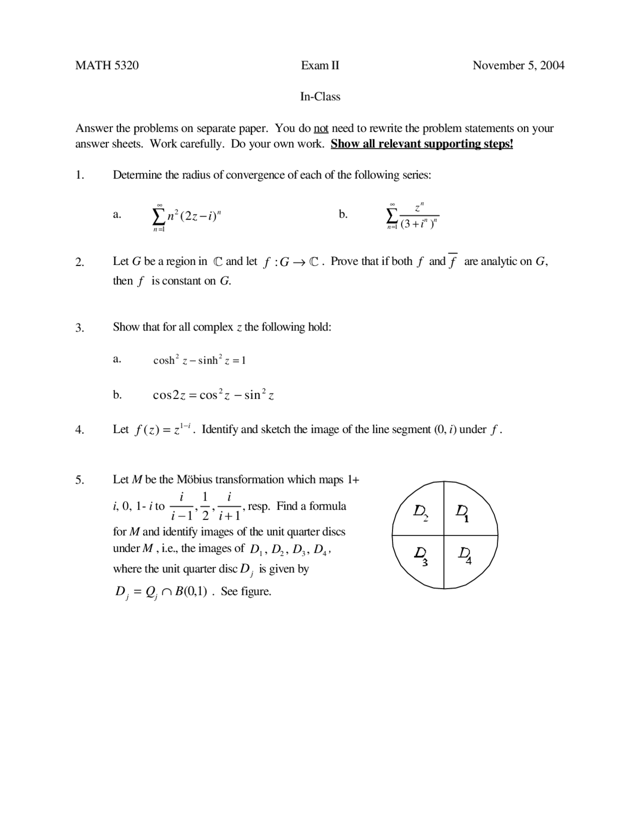 Exam 2 Functions Of A Complex Variable I Math 5320 Docsity