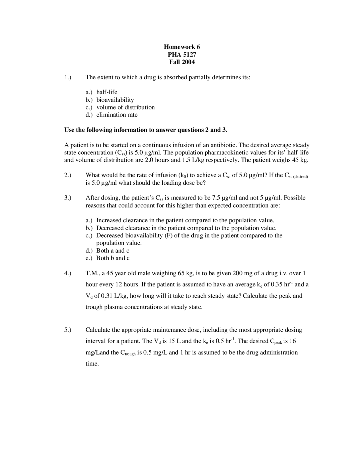Homework 6 With Questions Dose Optimization 1 Pha 5127 Docsity