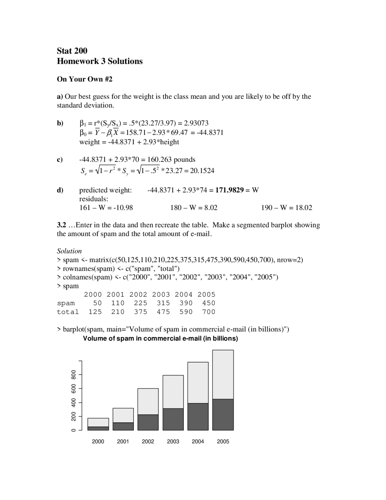 Statistical Analysis Homework 3 Solutions Stat 200 Docsity