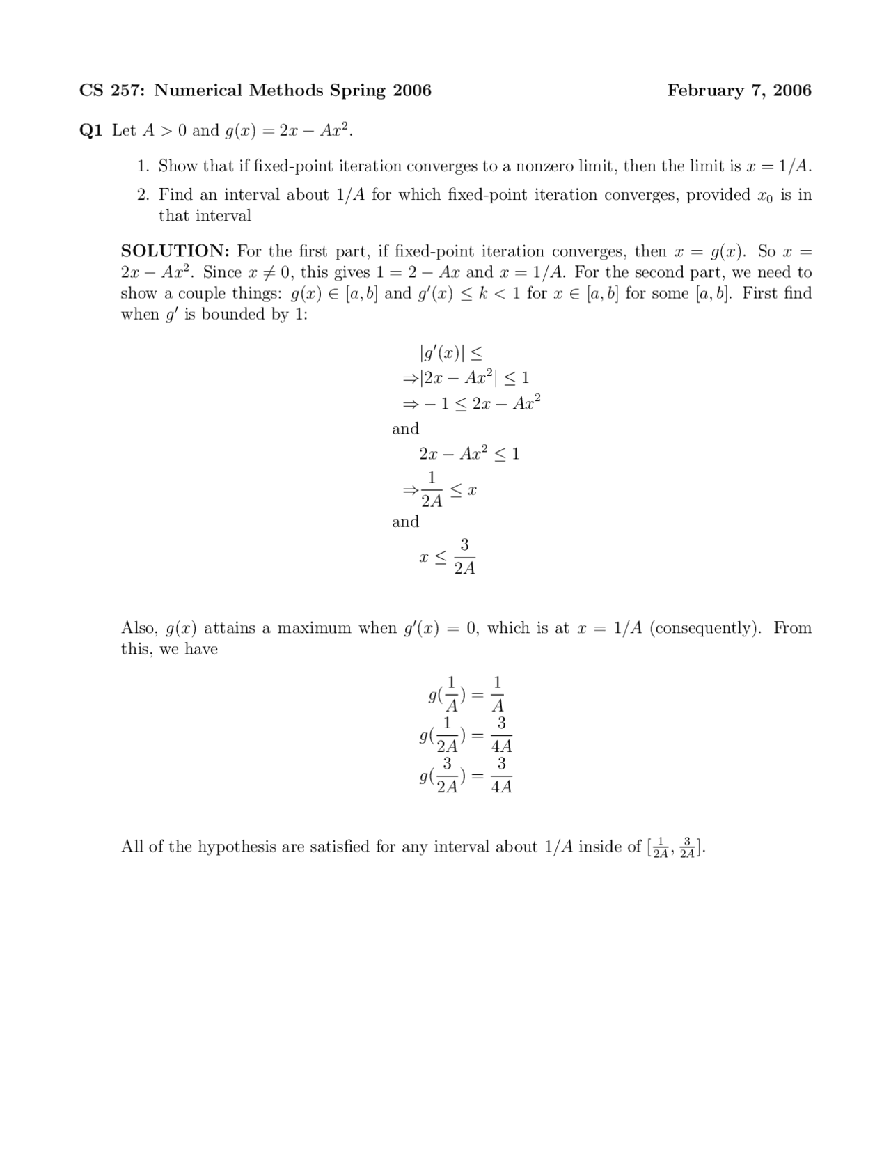 Solved Questions For Numerical Methods Cs 257 Docsity