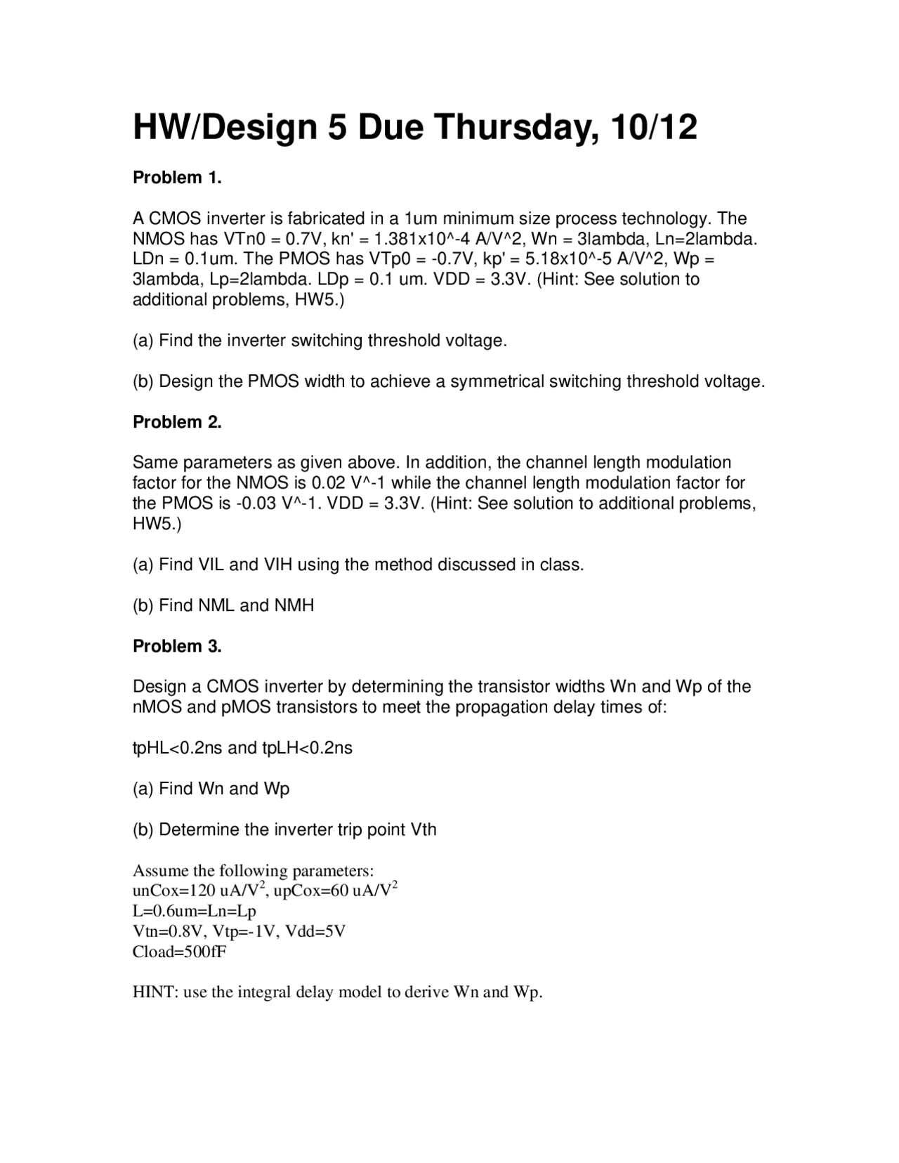 3 Solved Problems On Threshold Voltage Assignment 5 Eel 4310 Docsity