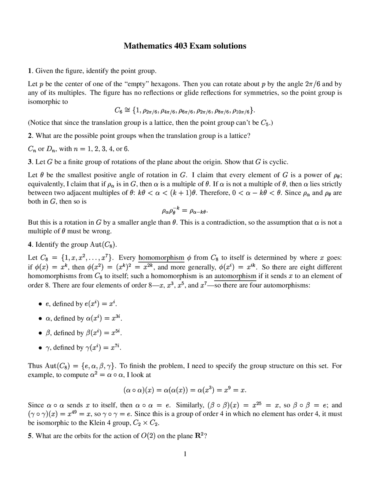Exam With Solutions Introduction To Modern Algebra Math 403 Docsity