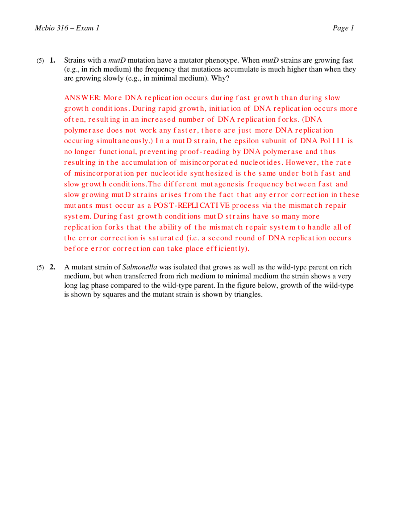 Microbial Genetics Old Examination 1 With Answers Mcb 421 Docsity