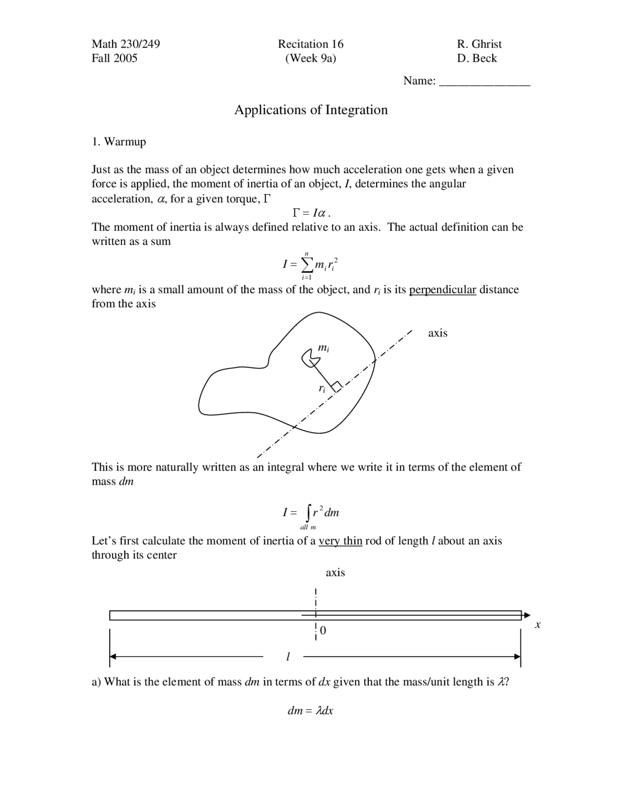 Notes On Application Of Integration Calculus Ii Math 231 Docsity