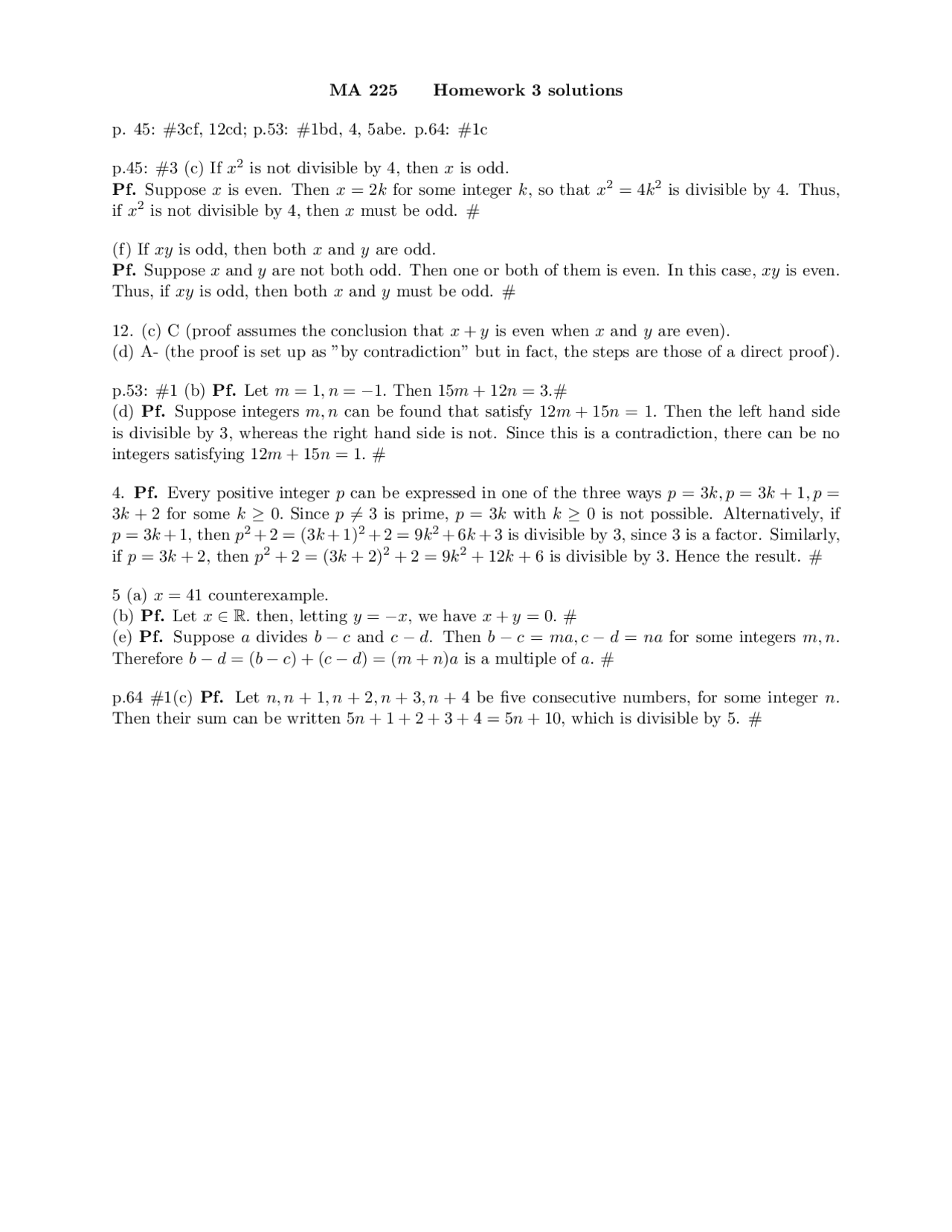 Homework 3 Solutions Foundations Of Advanced Mathematics Ma 225