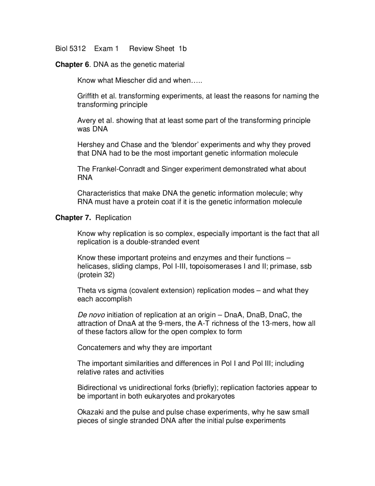 Exam I Review Sheet for Cell and Molecular Biology for Teachers | BIOL ...