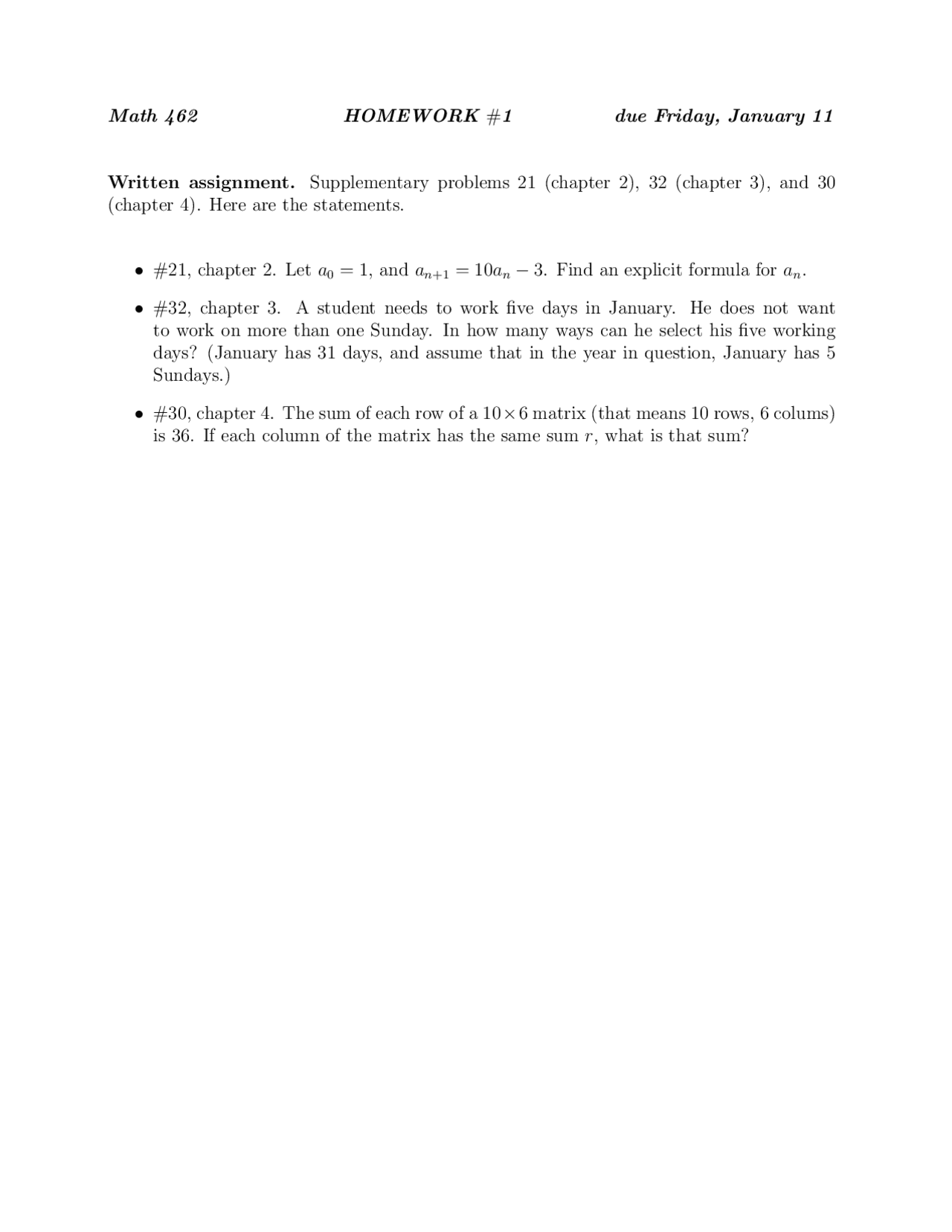 Homework Set 1 Questions Combinatorial Theory Math 462 Docsity