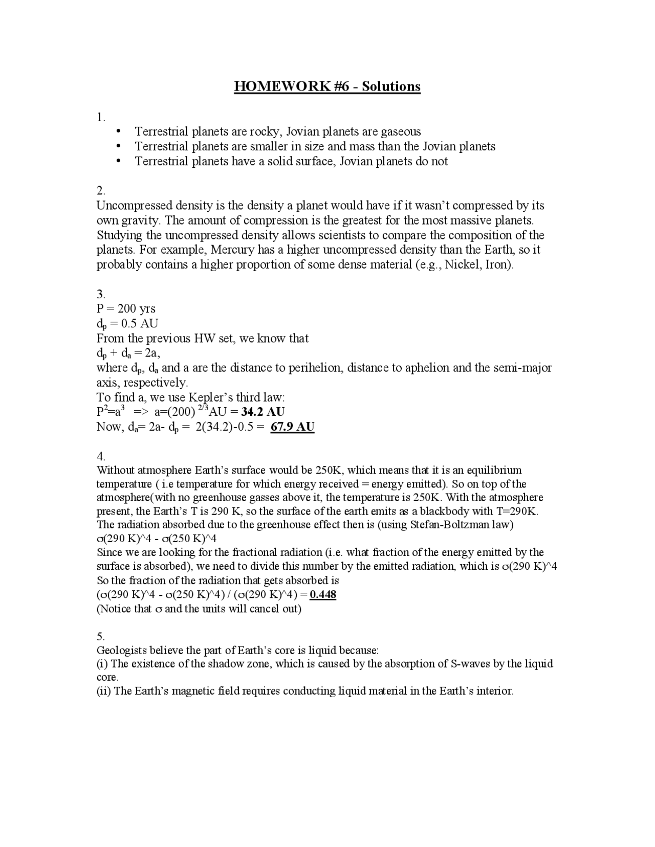 Homework 6 With Solution The Solar System Astr 121 Docsity