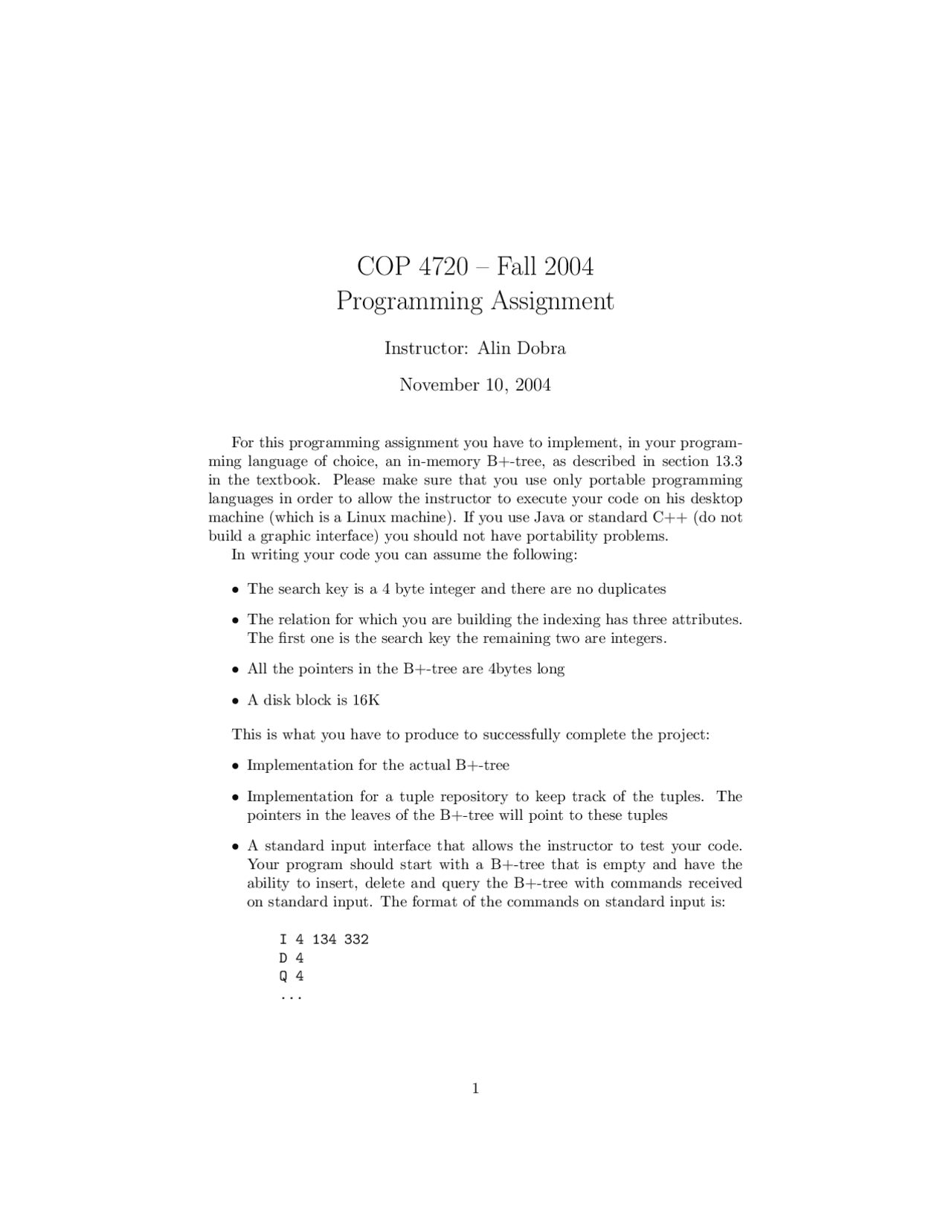 Programming Assignment Information And Database Systems Cop 4720