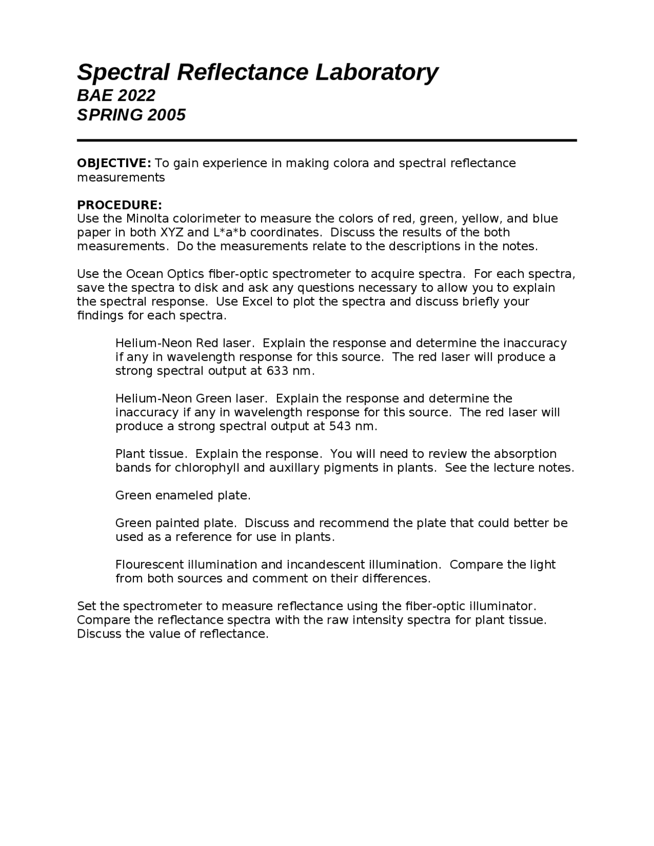 Color & Reflectance Measurements: Minolta Colorimeter & Ocean Optics ...