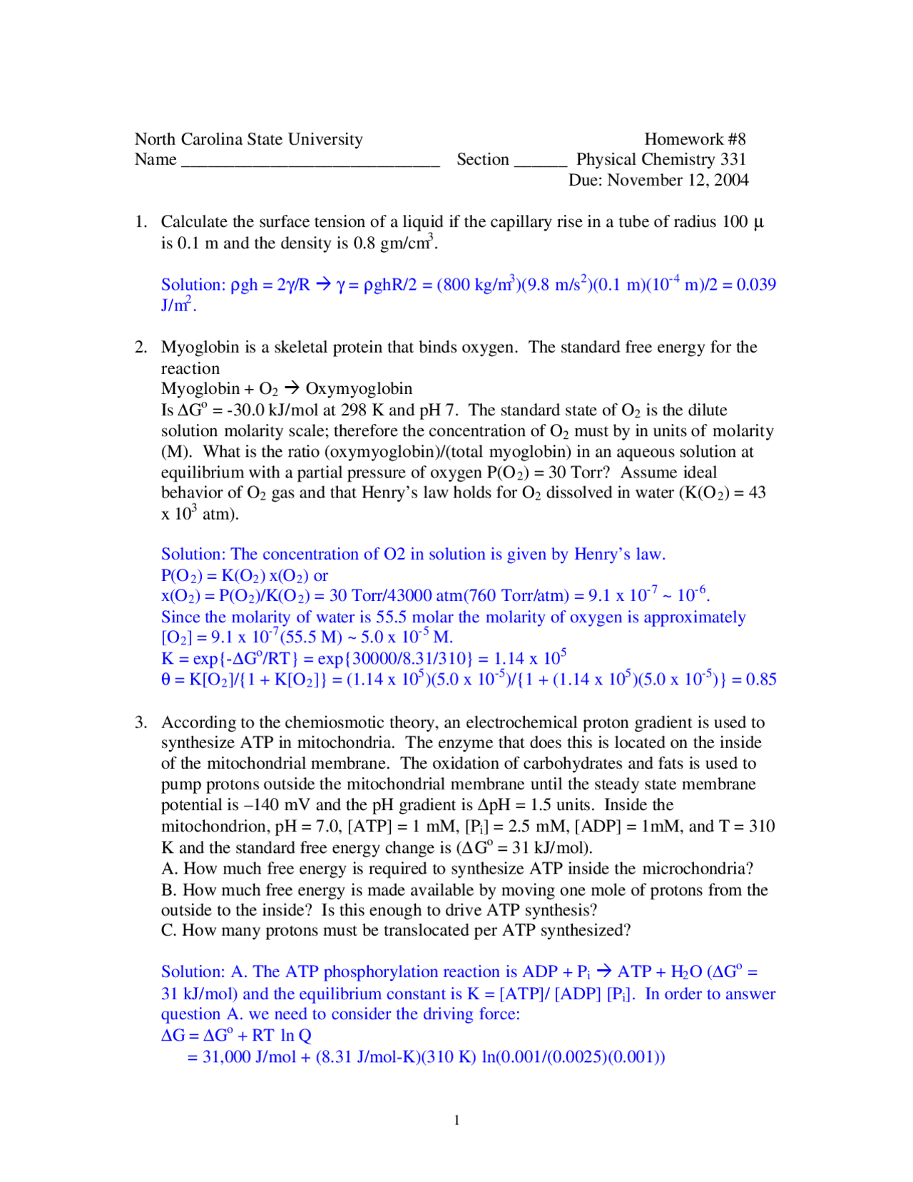 5 Questions With Answer Assignment 8 Introductory Physical Chemistry