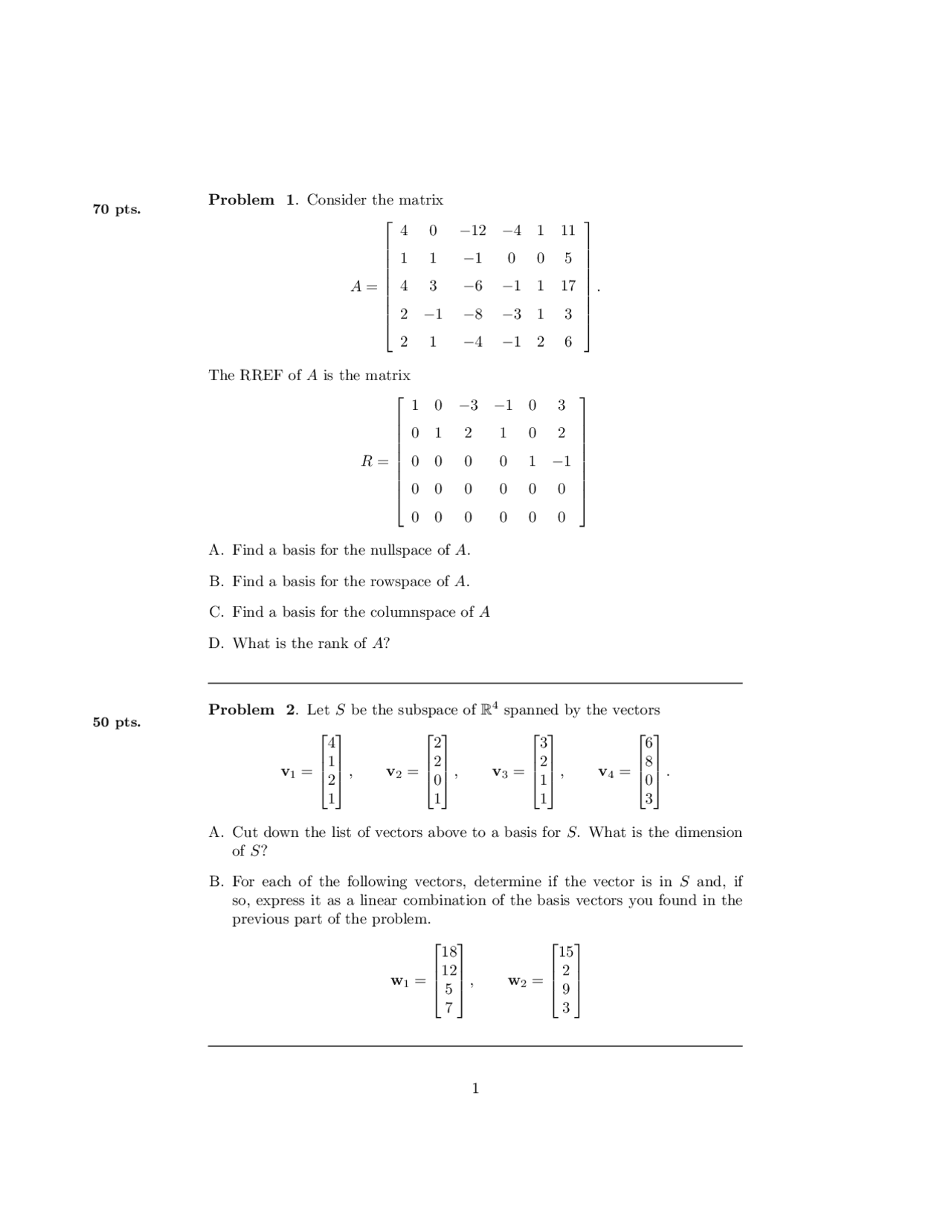 Linear Algebra Take-home Exam for Math 3351, Spring 2003 - Prof. Lance Douglas Drager | Exams ...