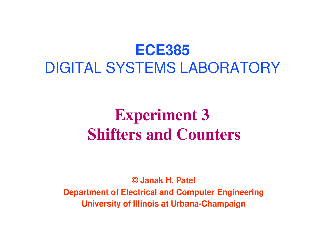 Shift Registers And Counters Digital Systems Laboratory Ece 385