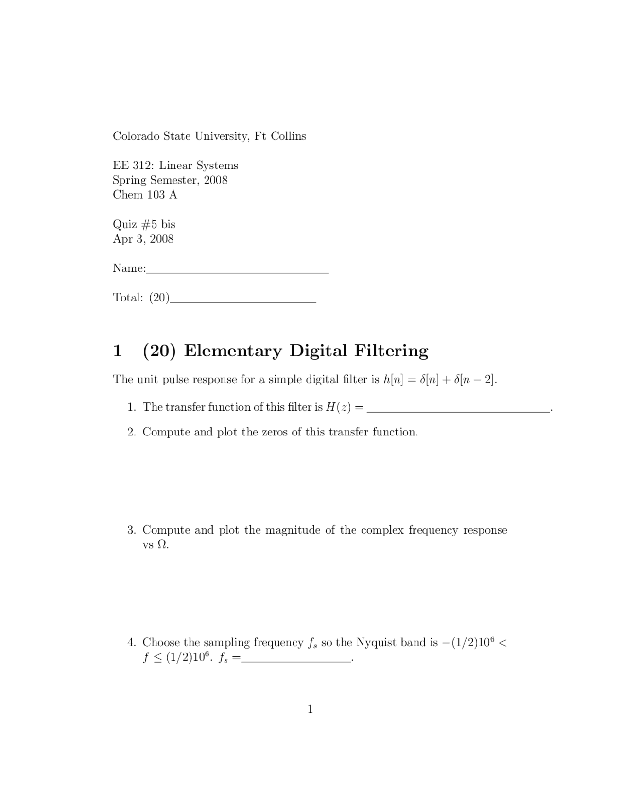 4 Solved Problems In Quiz 5 Linear System Analysis Ii Ece 312 Docsity
