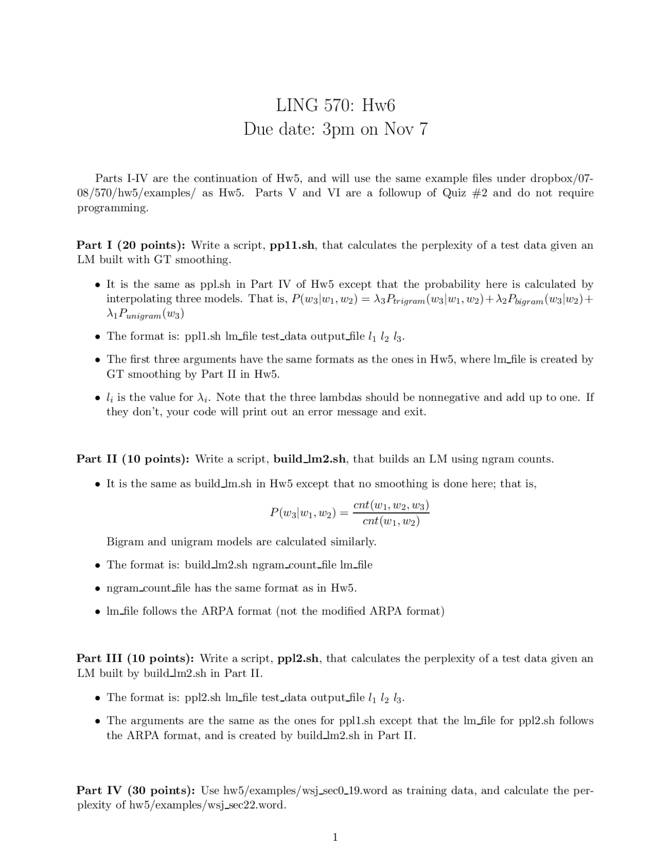 Shallow Natural Language Processing Assignment 6 Ling 570 Docsity