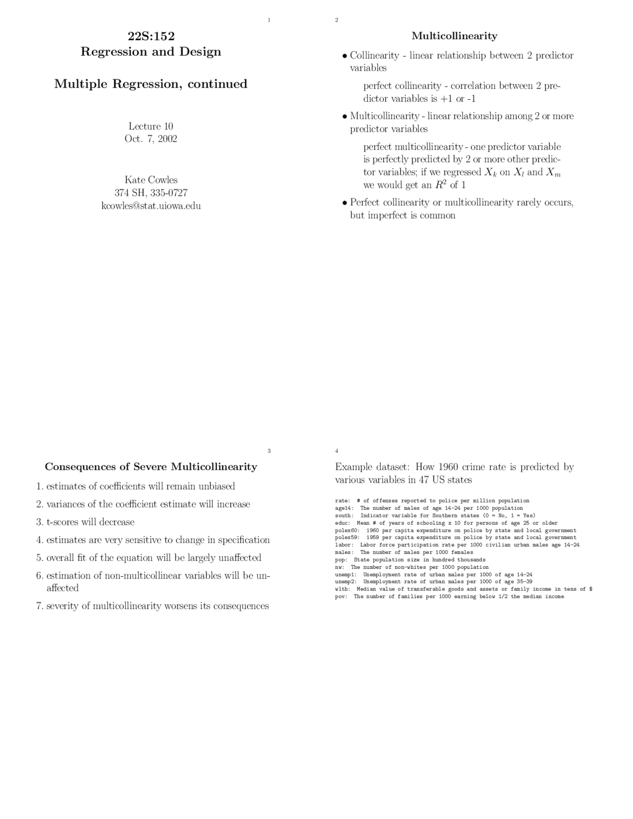 Multicollinearity Lecture Slides 22s 152 Docsity