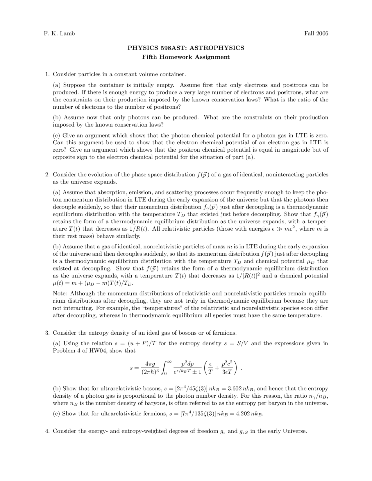 4 Solved Problems On Astrophysics Assignment 5 Phys 598 Docsity
