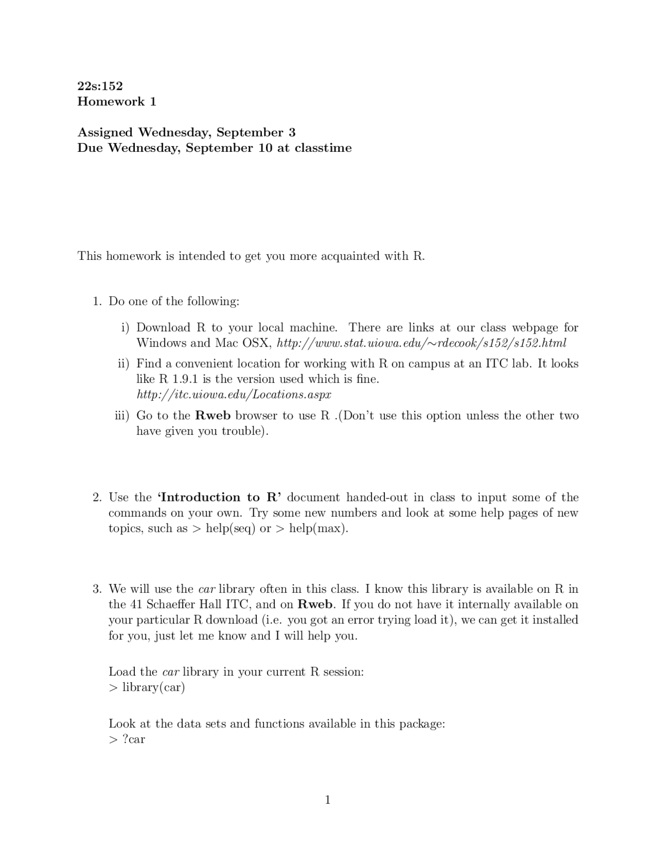 Homework 1 Applied Linear Regression 22s 152 Docsity