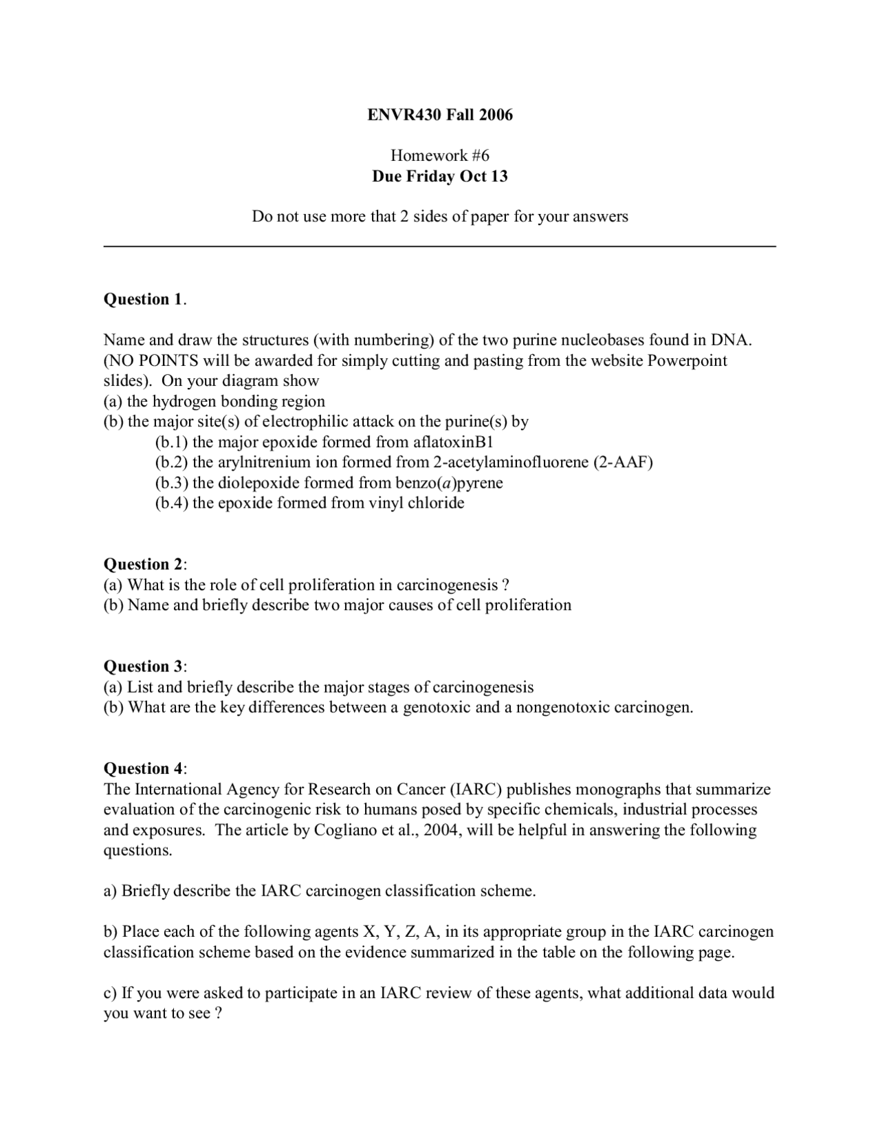 Structure of Purine Nucleobases, Cell Proliferation, Assignment 6 | ENVR 430 - Docsity