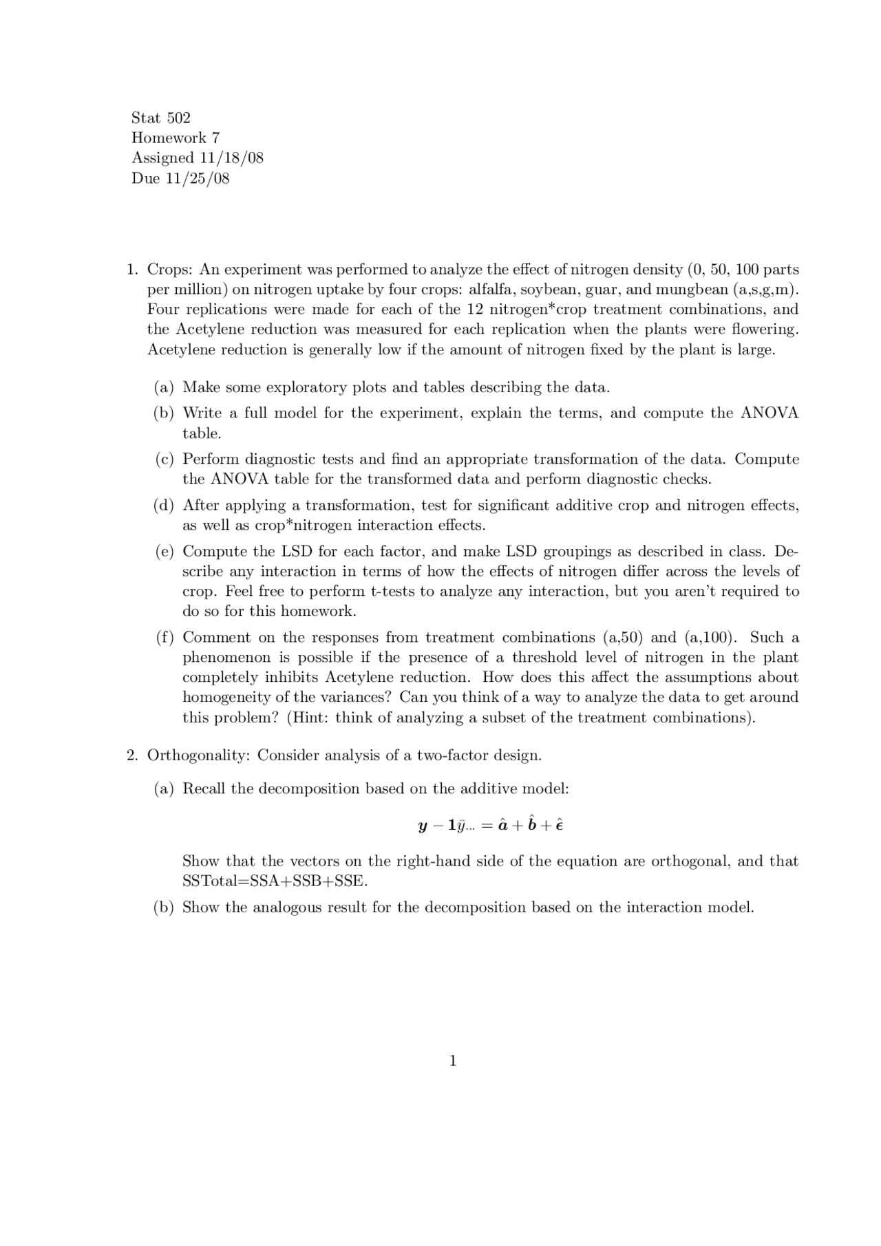 Homework 7 Problems Design Analysis Experiments Stat 502 Docsity