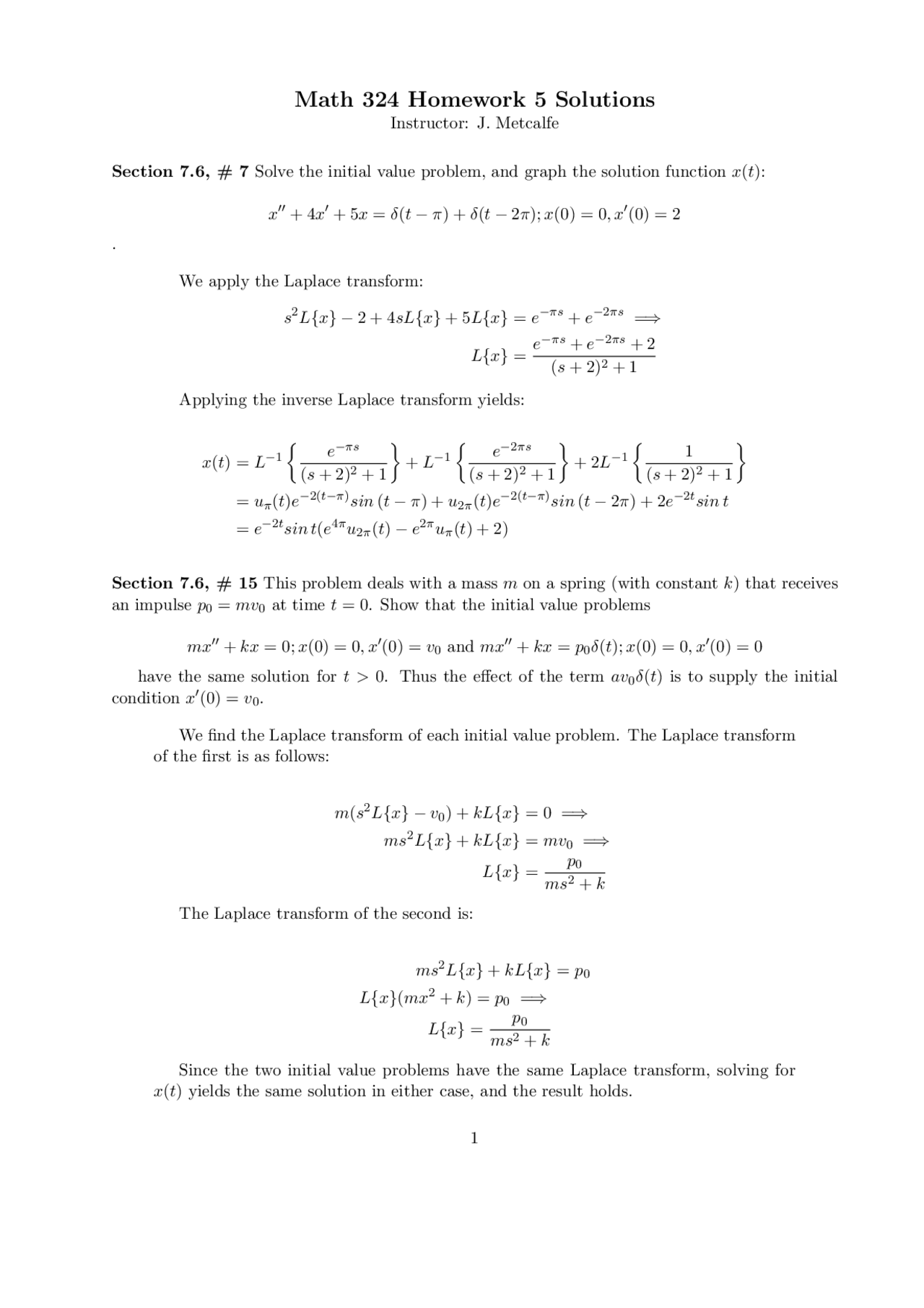 Solutions To Homework 5 Elementary Differential Equations Math 524