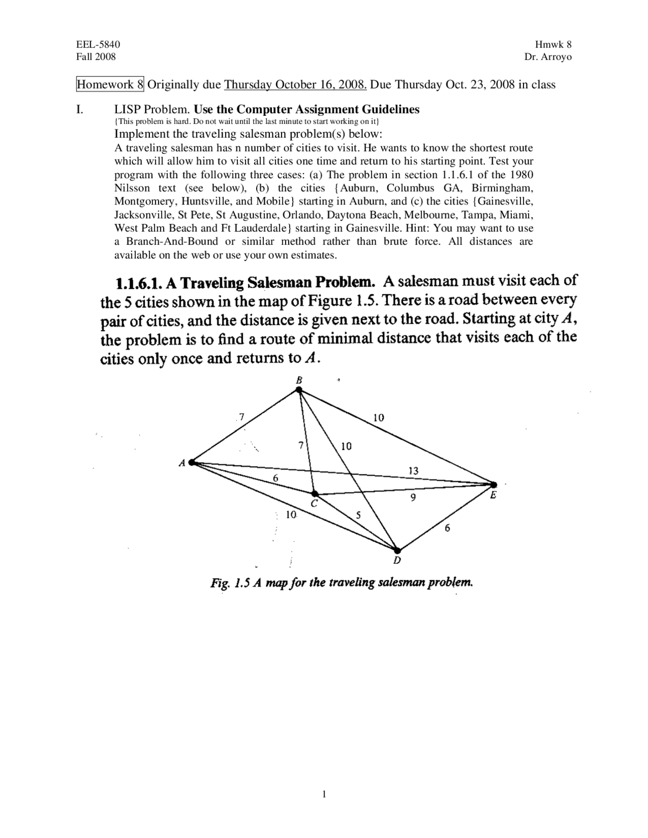 Homework 8 On Elements Of Machine Intelligence Salesman Problem Eel