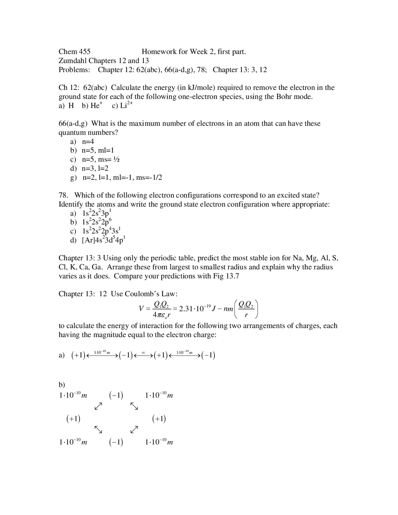 Physical Chemistry - Homework 2 Problems | CHEM 455 - Docsity