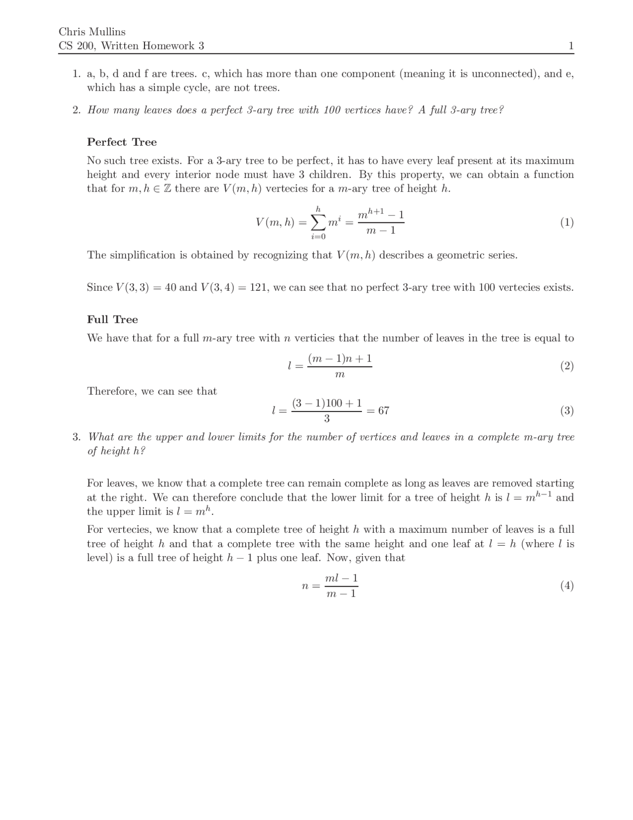 Prefect Tree Full Tree - Homework 3 | CS 200 - Docsity