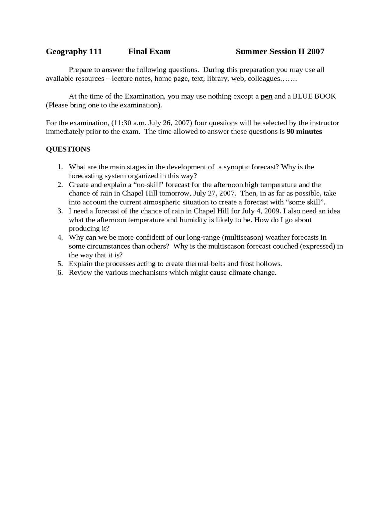 Weather and Climate - Final Exam Paper | GEOG 111 - Docsity